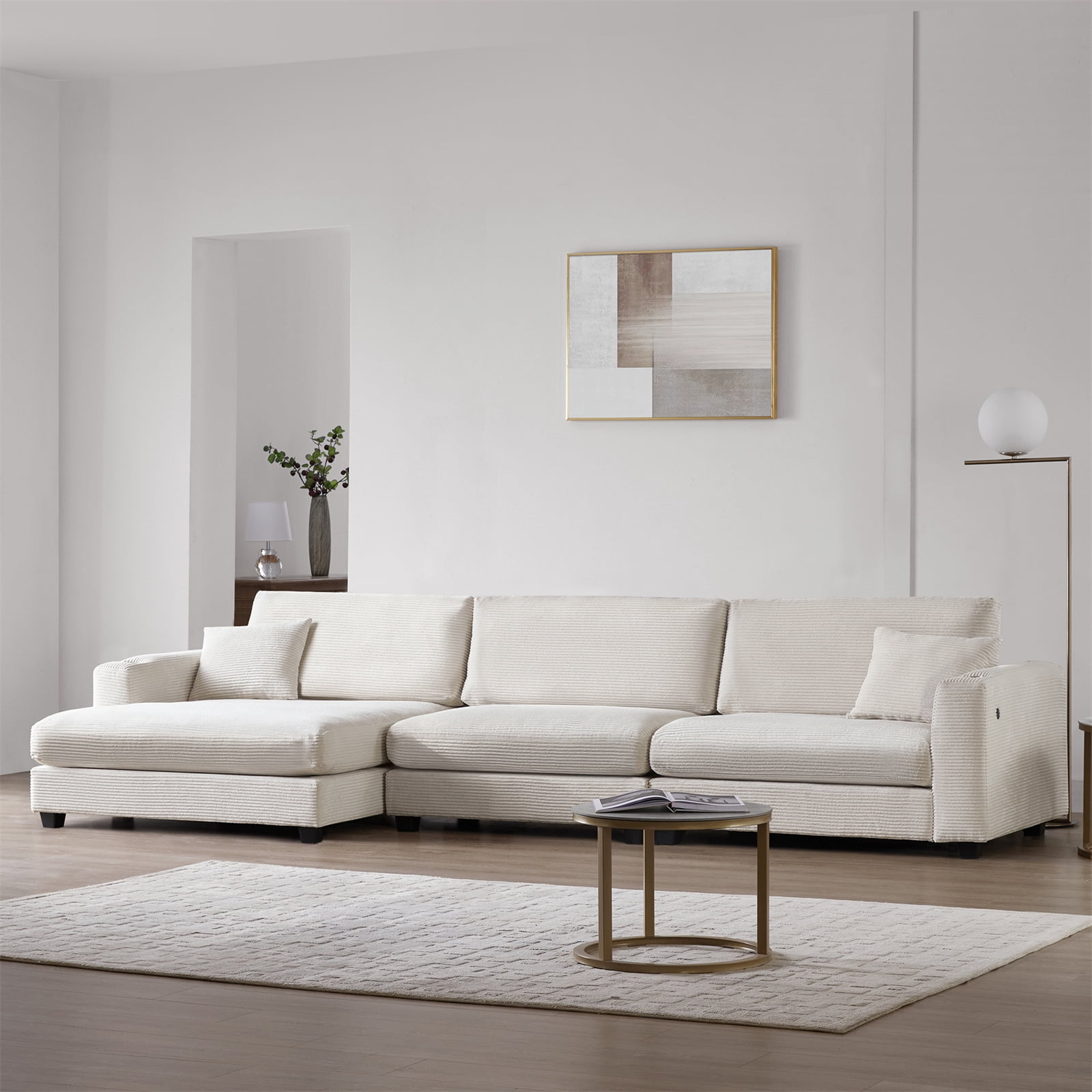 134" Oversized Corduroy Sectional Sofa, L Shaped Cloud Couch with 50 ...