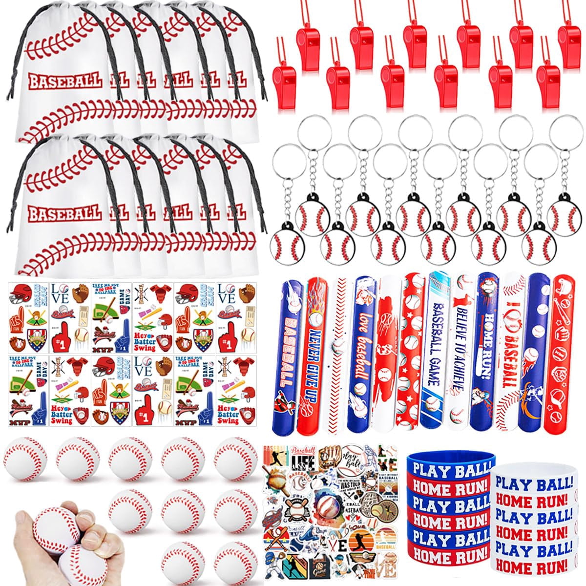 134 PCS Baseball Party Favors, 12 Set Goodie Bag, Mini Stress Balls ...