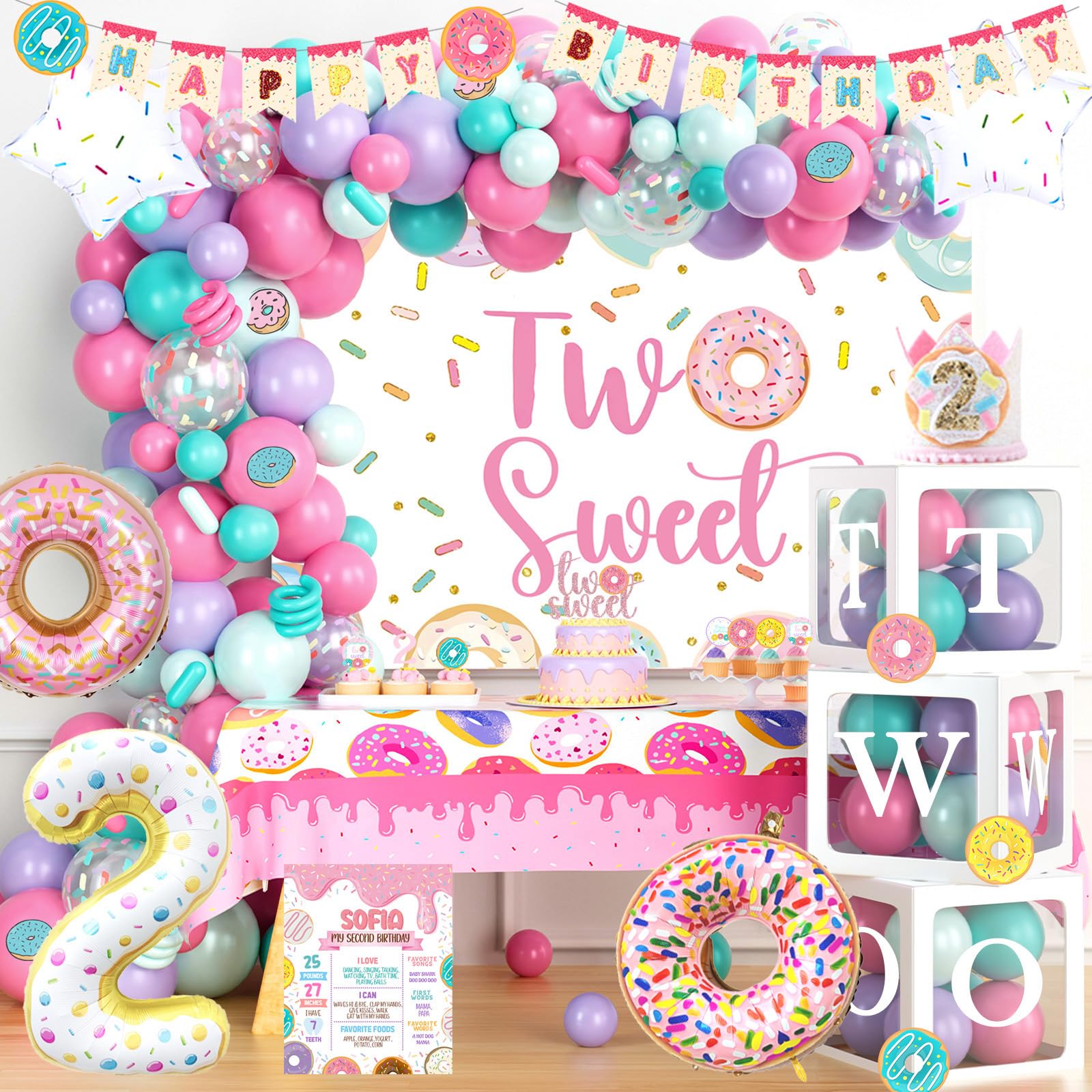 134 PCs Two Sweet Party Decorations - Fiesec Donut Second Birthday ...