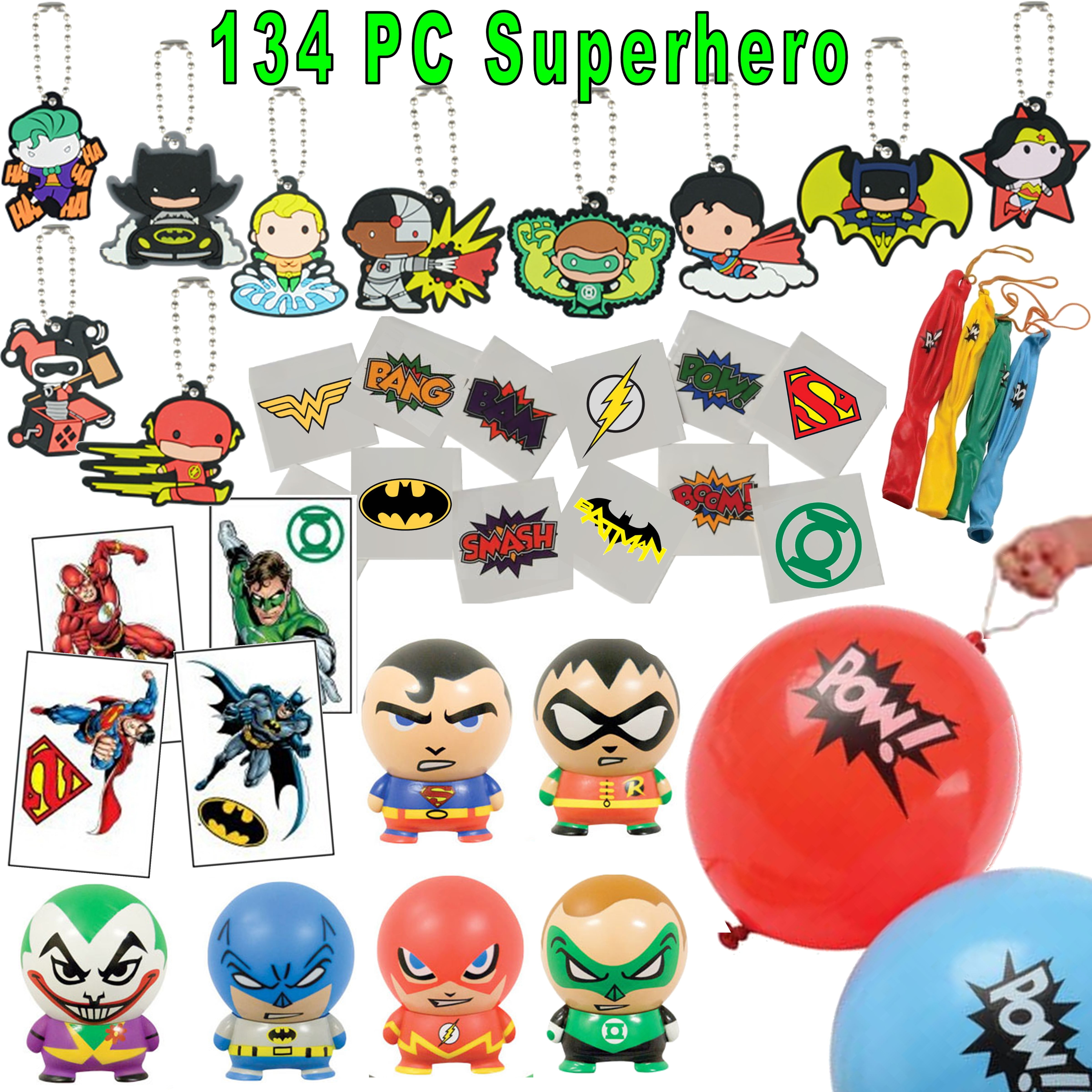 Superhero Party Favor Pack - 134pc with Buildables, Tattoos, Punchballs ...