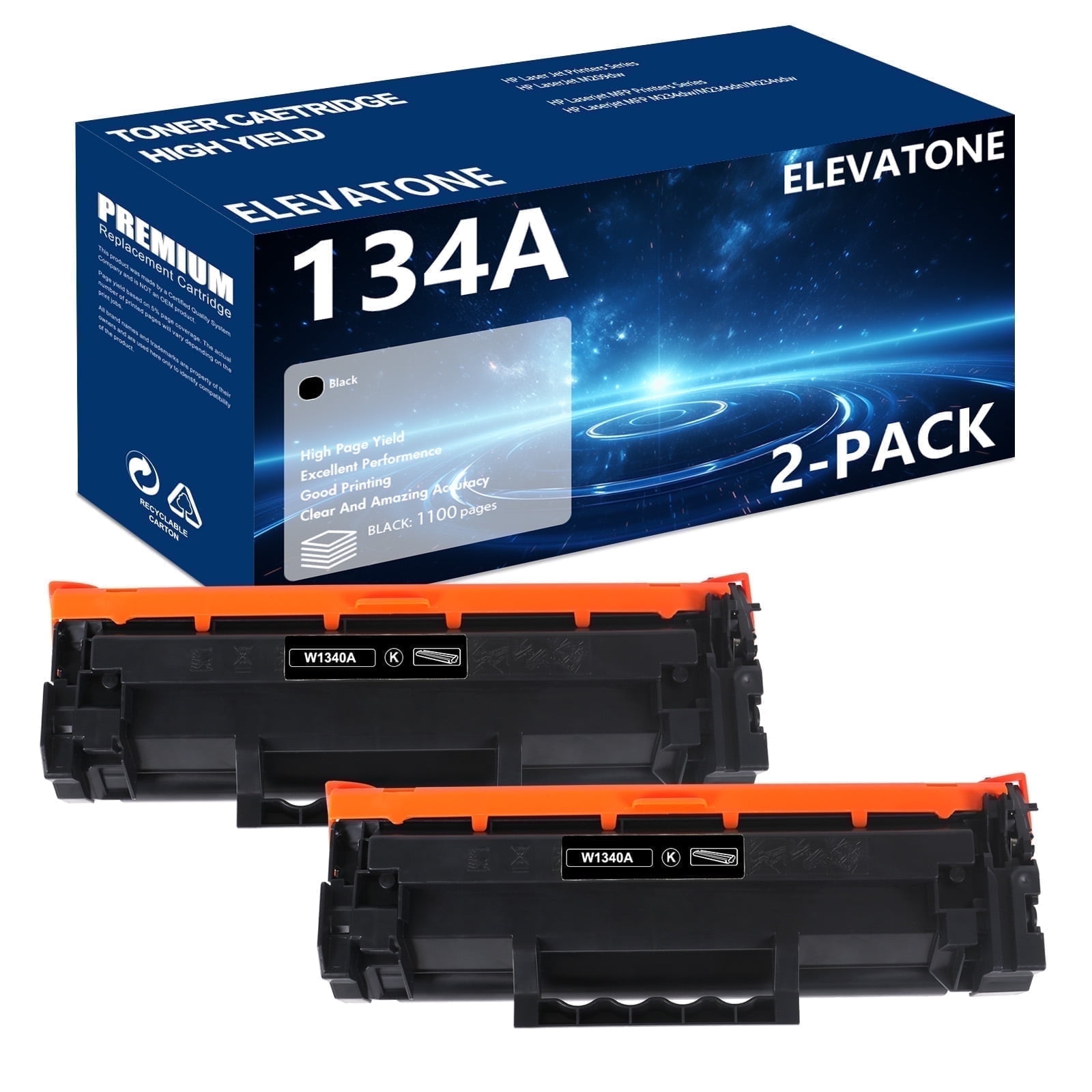 134A 2-Pack Compatible Toner Cartridge (with Chip) for HP 134A W1340A ...