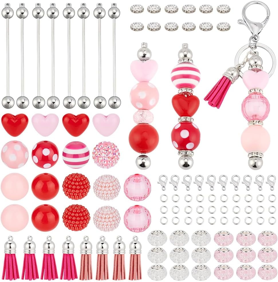 134pcs Beadable Keychain Bar Beaded Keychain Set Beadable Blanks Pink ...