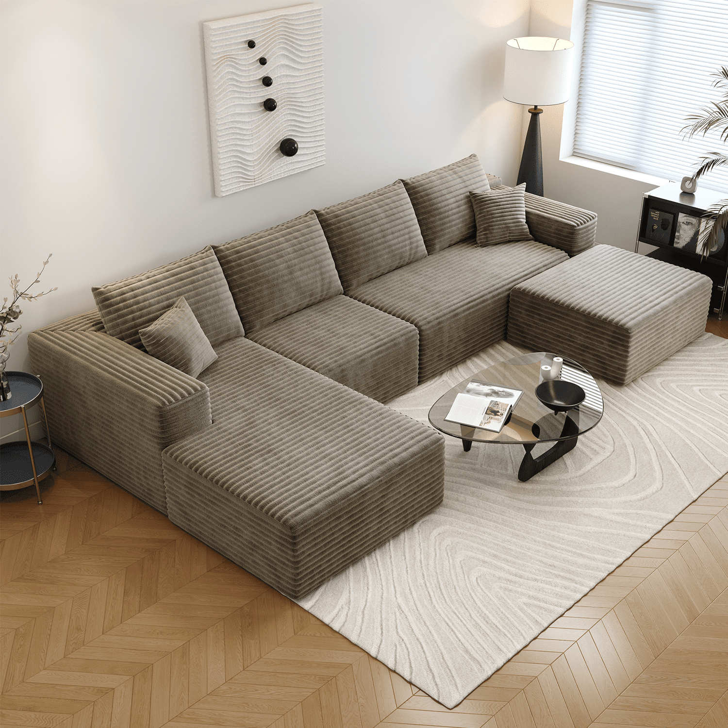 135.4" Cloud Sectional Couch with 1 Ottoman,Modern Modular Comfort U ...