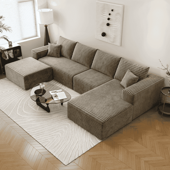 135.4" Cloud Sectional Couch with 1 Ottoman,Modern Modular Comfort U ...