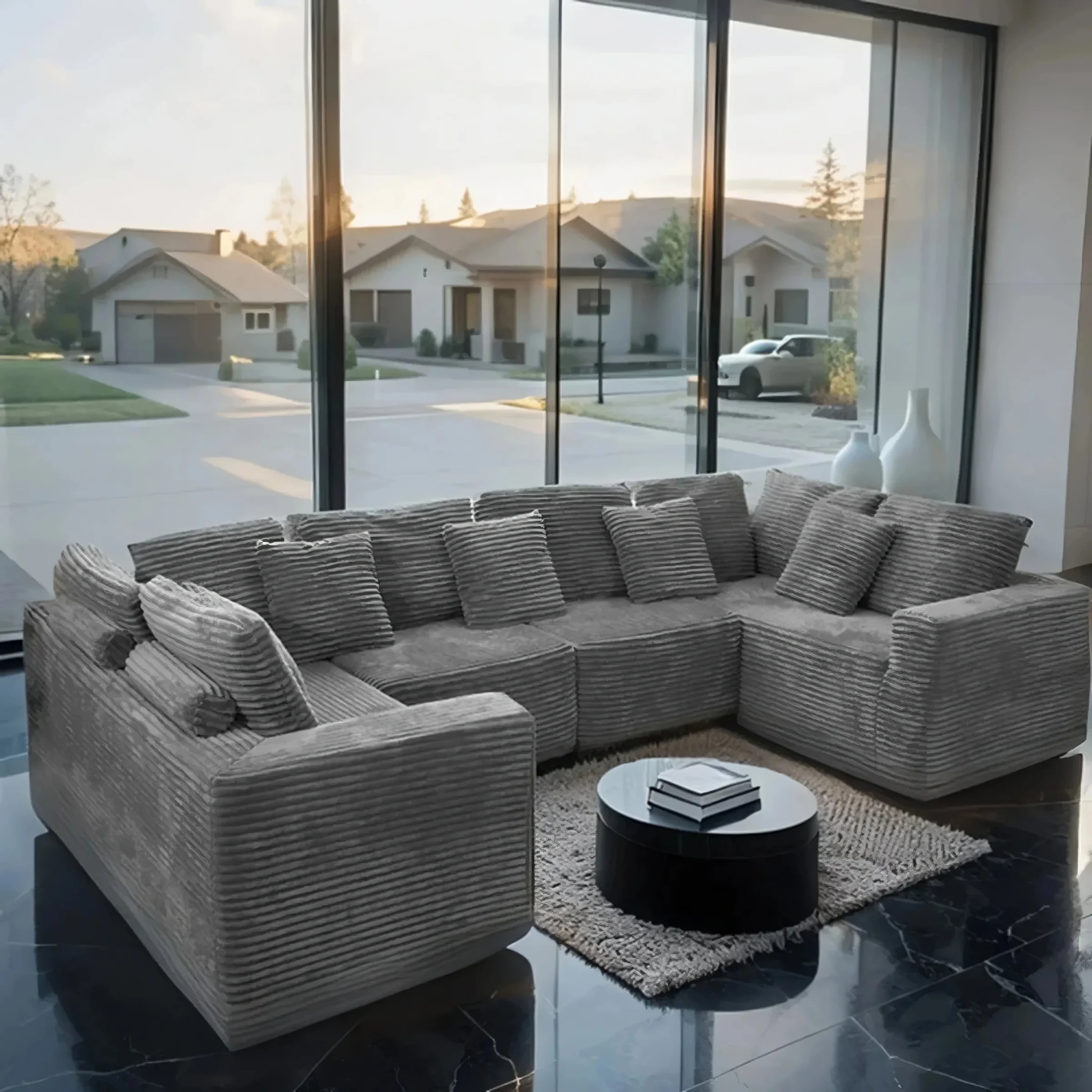 135.5 Modular Customizable/L/U-Shape Sofa,Dark Grey Boneless Sectional ...