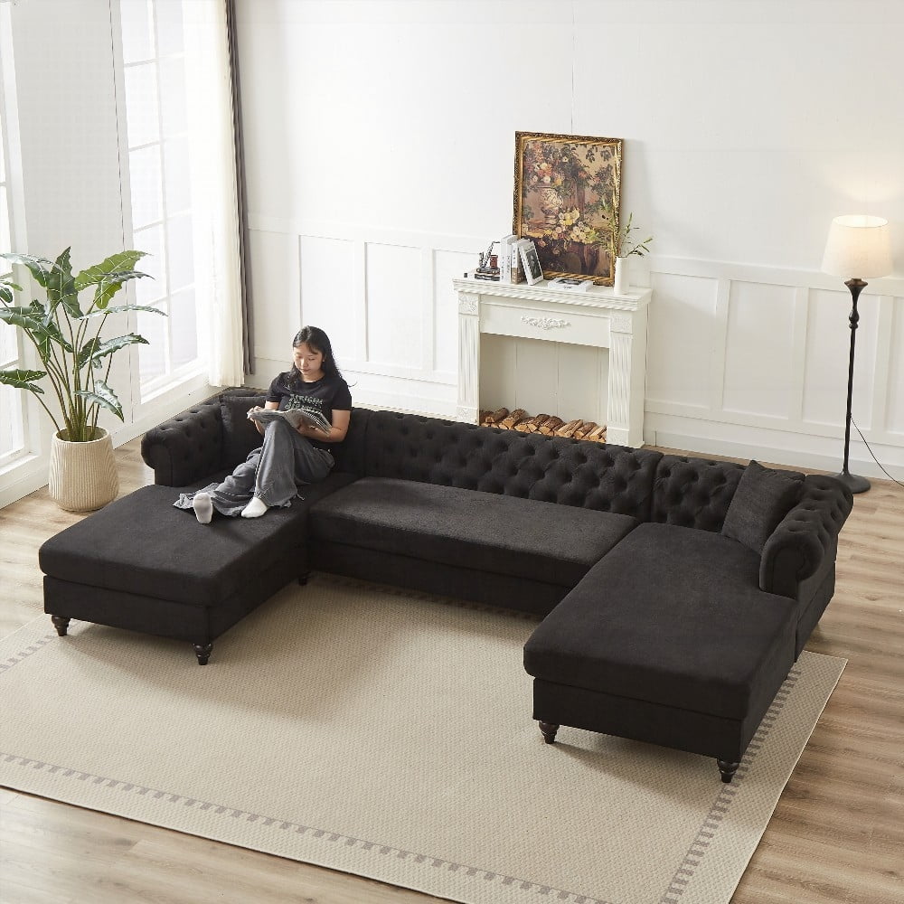 Modern 135.5-inch Chenille Three-Seater Sofa with Pull Point Design ...