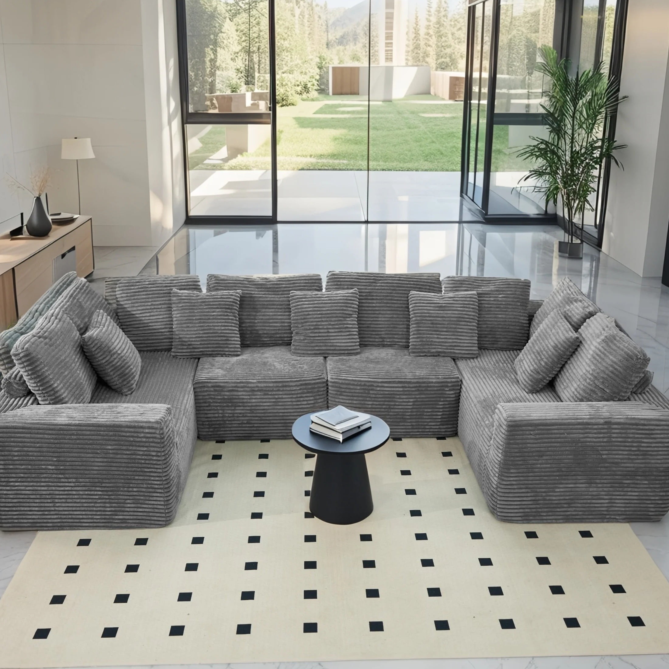 135.5-inch U-Shaped Sectional Sofa, 6-Seater Boneless Couch with ...