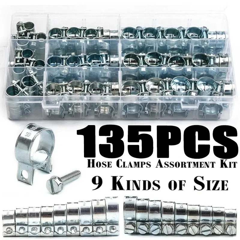 135/60Pcs Hose Clamp Double Ears Clamp 8-18mm Worm Drive Fuel Water ...