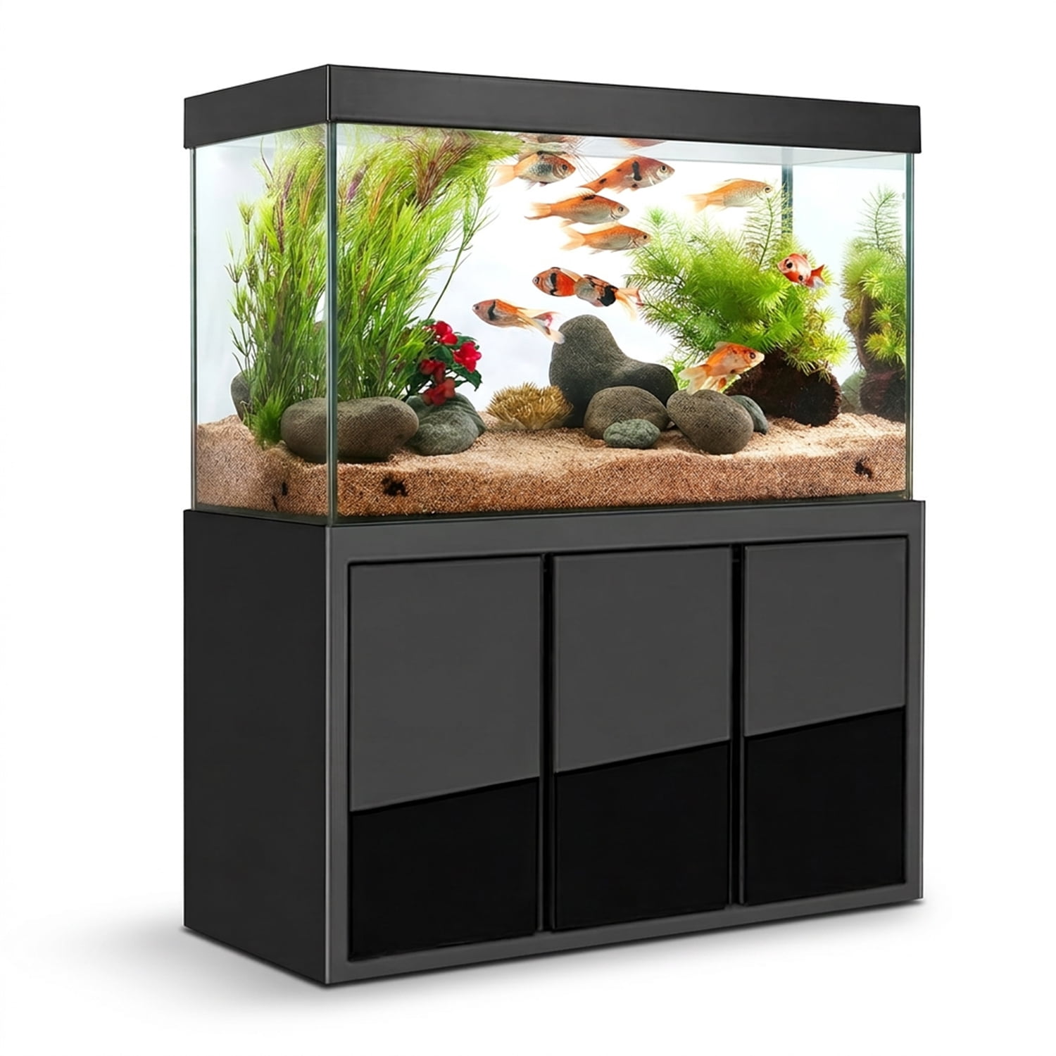 135 Gallon Freshwater Glass Aquarium Set with Black Aluminum Cabinet ...