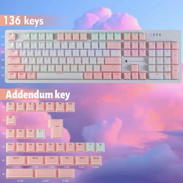 135 Keys Translucent Keycaps Mechanical Keyboard Cap for Alice Pink ...