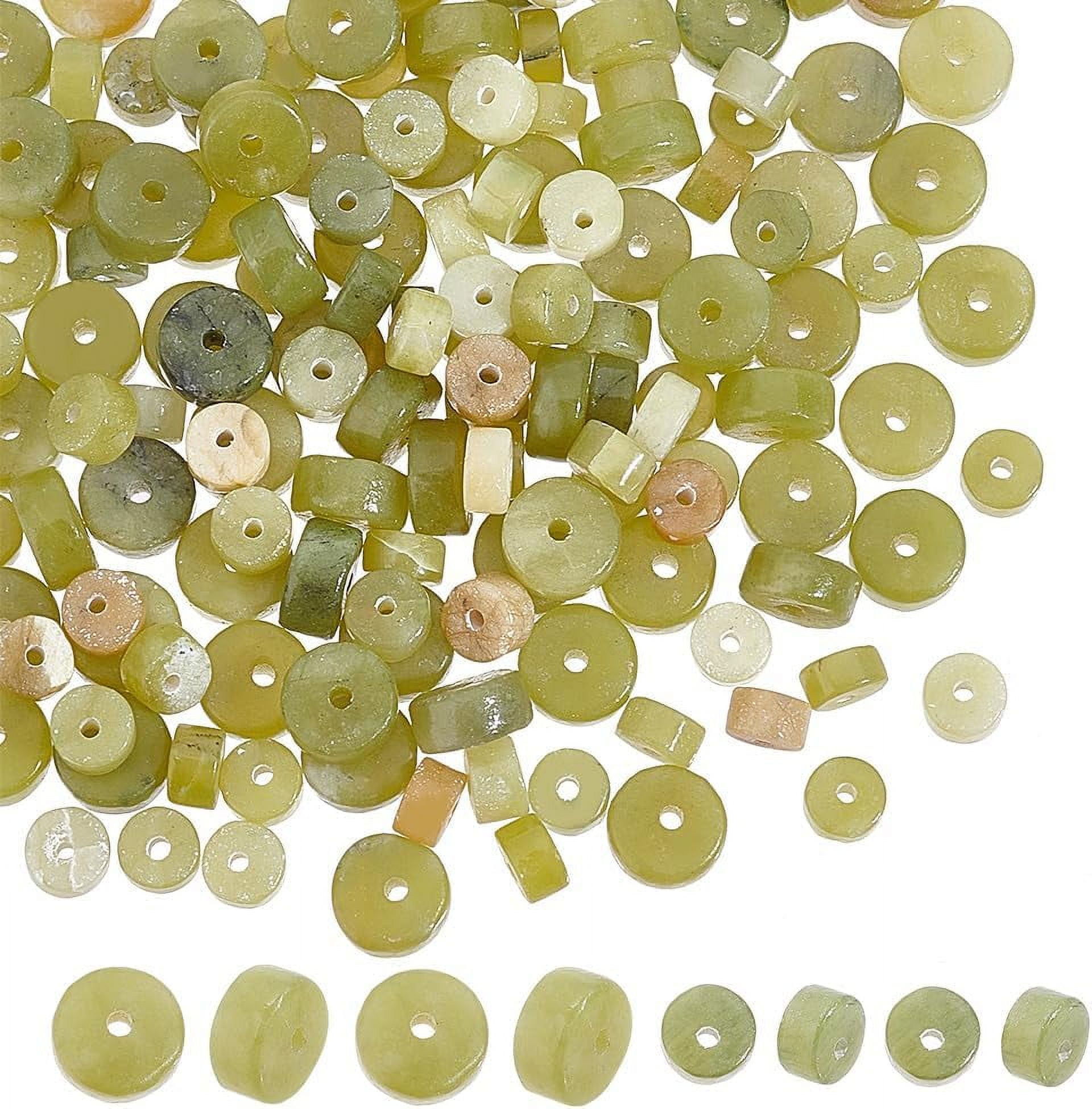 135 Pcs Natural Jade Beads 2 Sizes Green Flat Round Spacer Beads Caps ...
