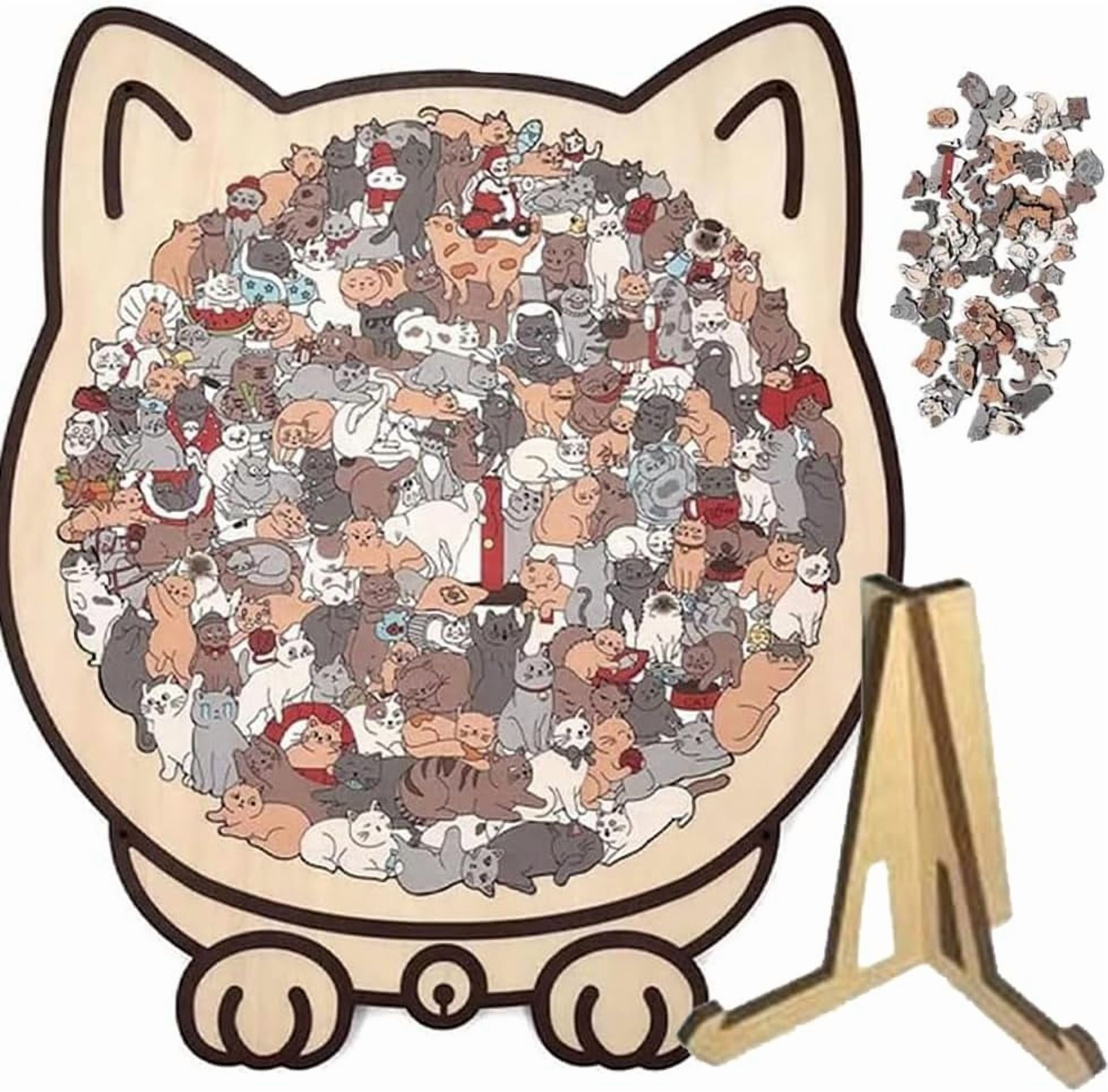 135-Piece Cat Shaped Wooden Jigsaw Puzzle,Morandi Colors with Acrylic ...