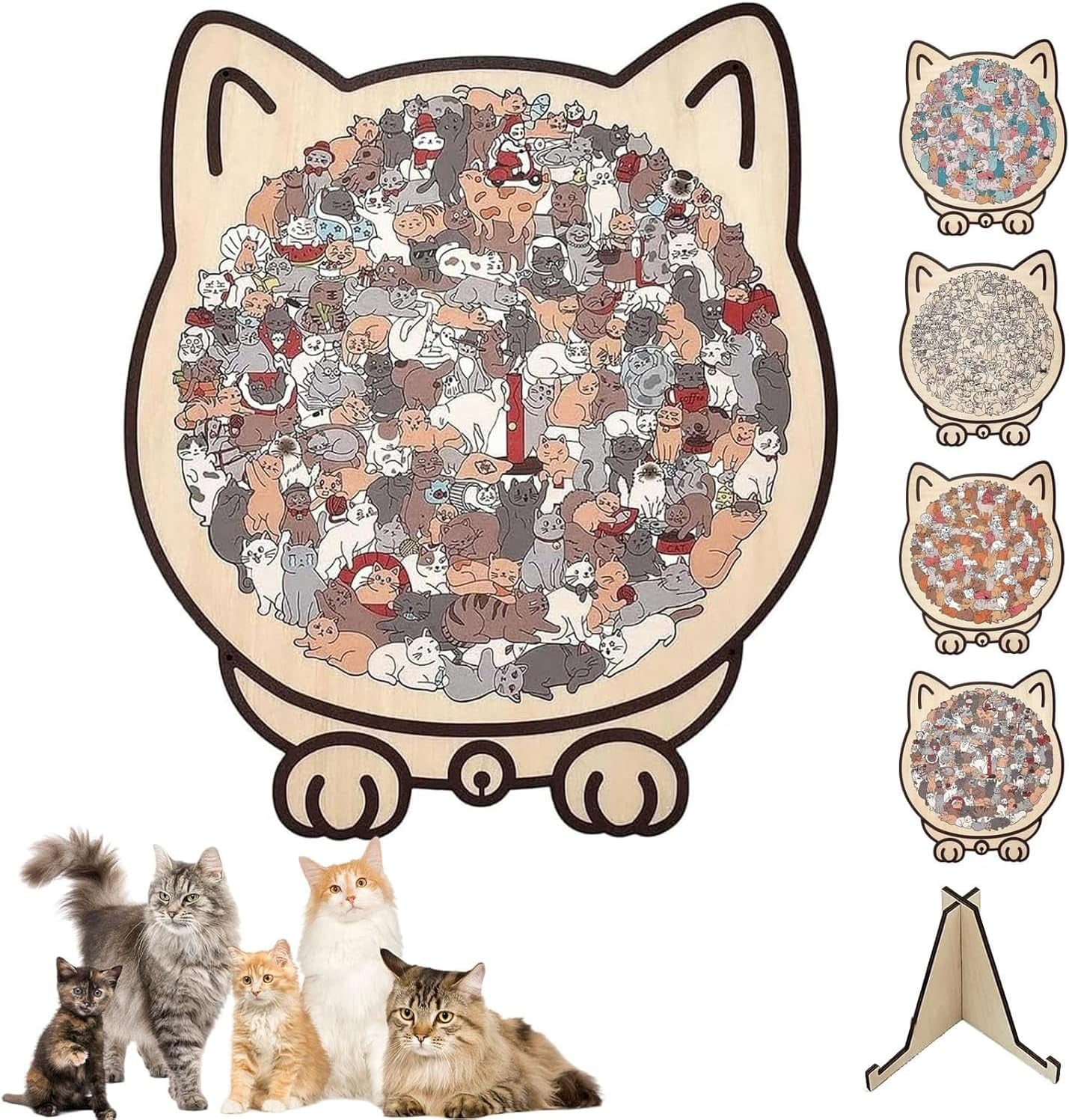 135-Piece Cat Shaped Wooden Jigsaw Puzzle, Wooden Jigsaw Puzzle for Adults, Animal Shaped Puzzle ...