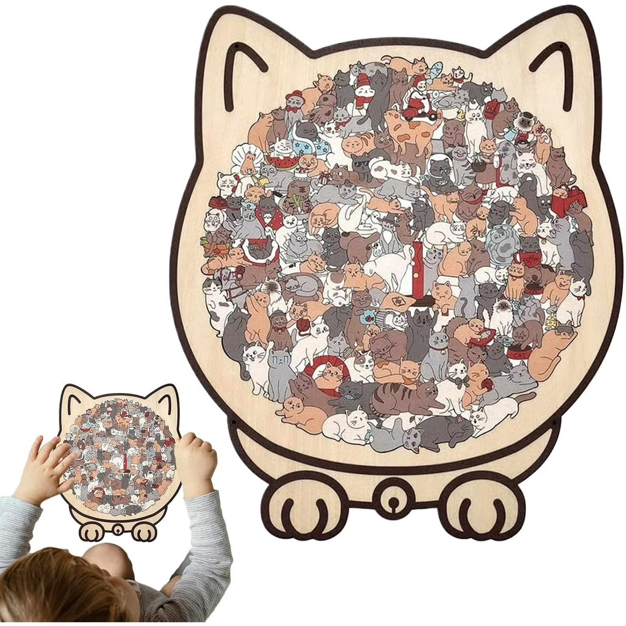 135-Piece-Colored Cat Shaped Wooden Jigsaw Puzzle for Adults, 135-Piece ...