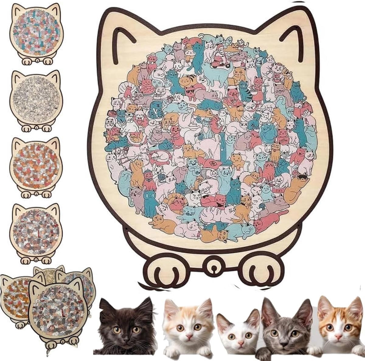 135-Piece Colored Cat Shaped Wooden Jigsaw Puzzle, Cats Shaped Wooden ...