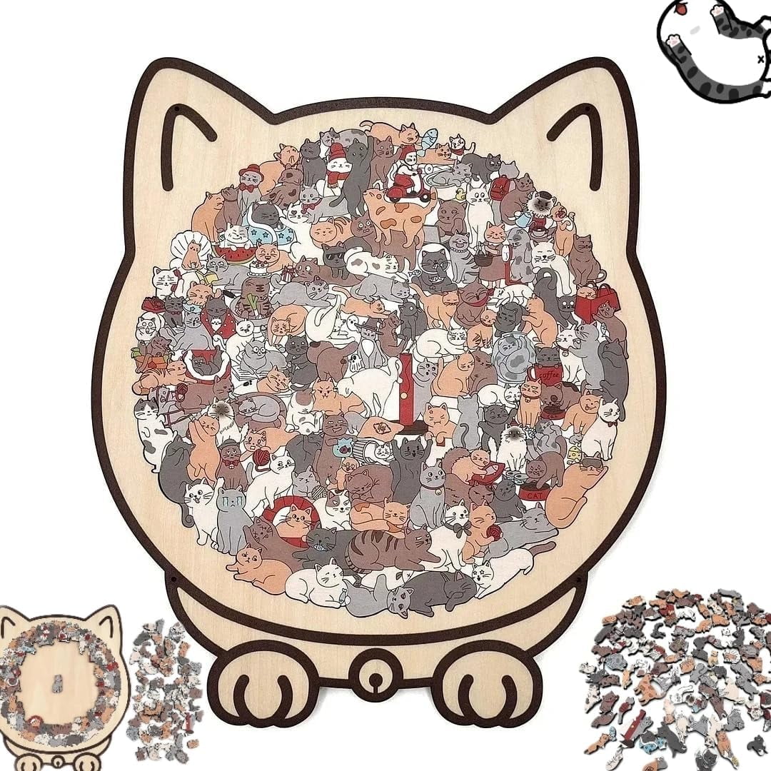 135-Piece Colored Cat Shaped Wooden Jigsaw Puzzle, Cats Shaped Wooden ...