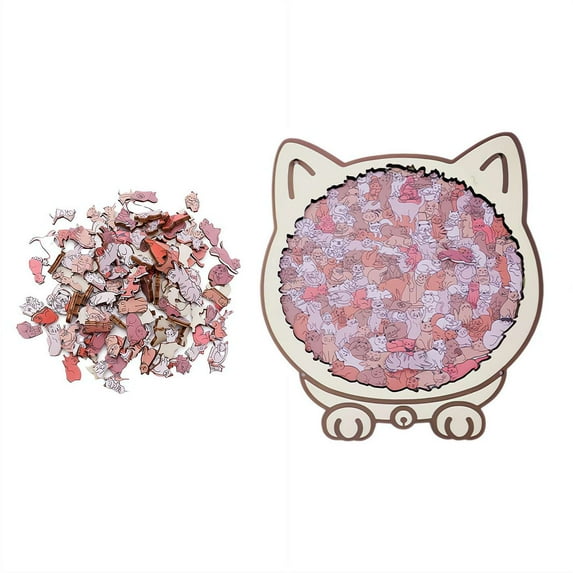 135-Piece Colorful Cat-Shaped Wooden Jigsaw Puzzle for Adults, Unique ...