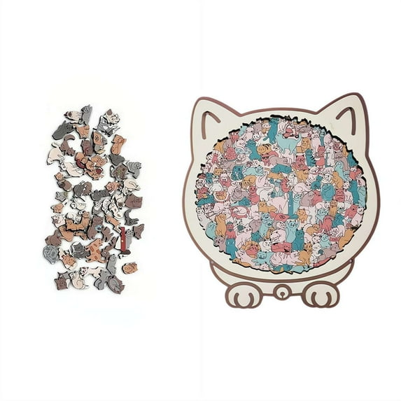 135-Piece Colorful Cat-Shaped Wooden Jigsaw Puzzle for Adults, Unique ...