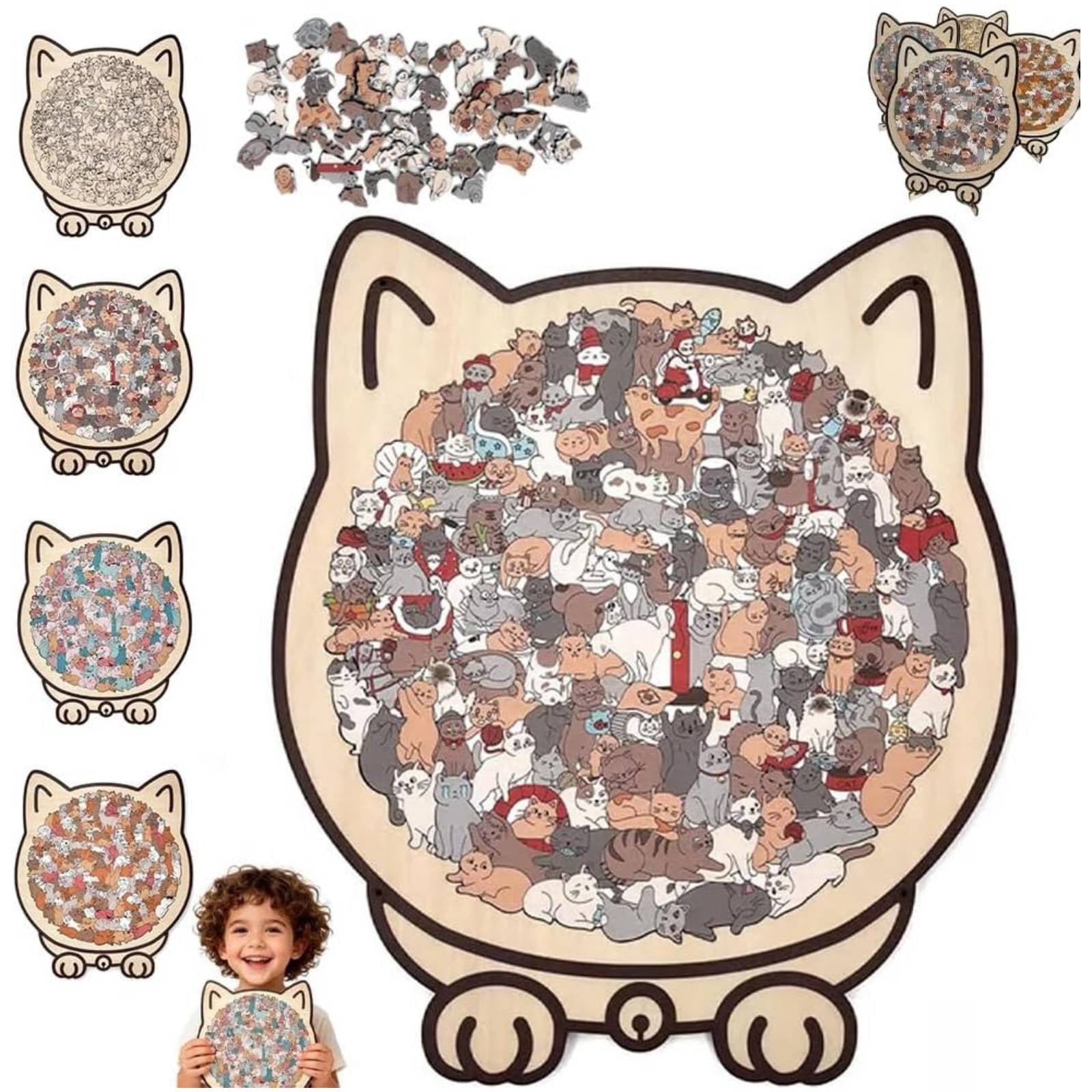 135-Piece Morandi-Colored Cat Shaped Wooden Jigsaw Puzzle, Cats Shaped ...