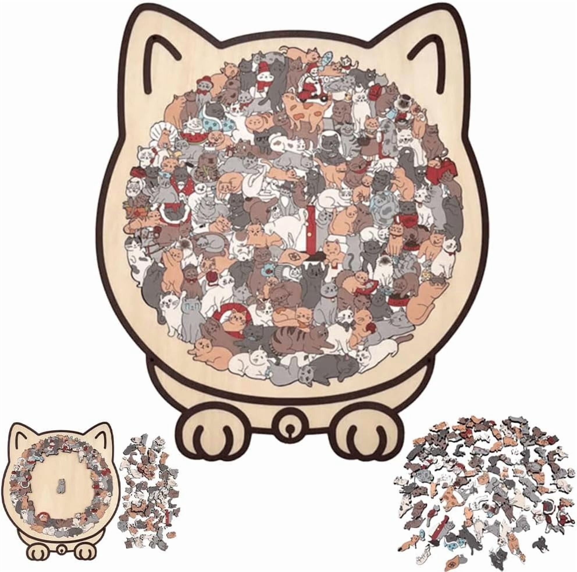 135-Piece Morandi-Colored Cat Shaped Wooden Jigsaw Puzzle, Cats Shaped ...