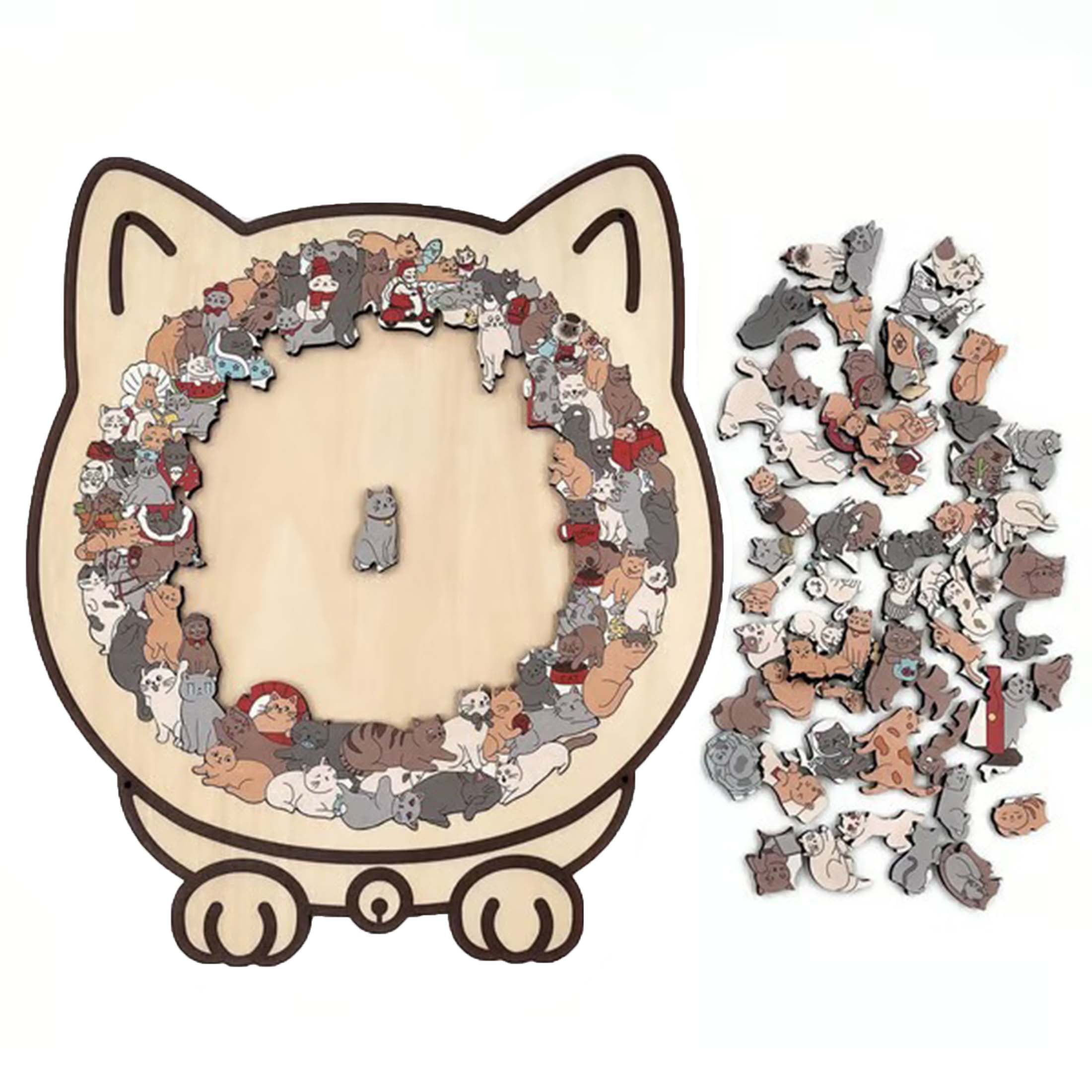 135-Piece Morandi-Colored Cat Shaped Wooden Jigsaw Puzzle – Challenging ...