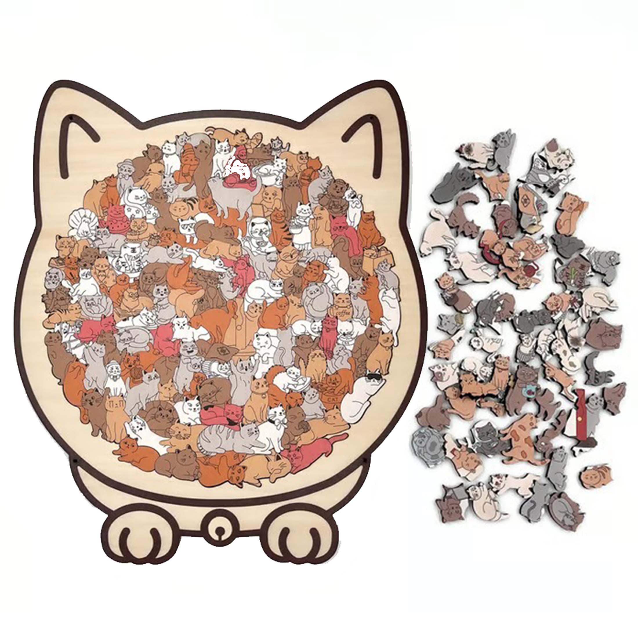 135-Piece Morandi-Colored Cat Shaped Wooden Jigsaw Puzzle – Challenging ...