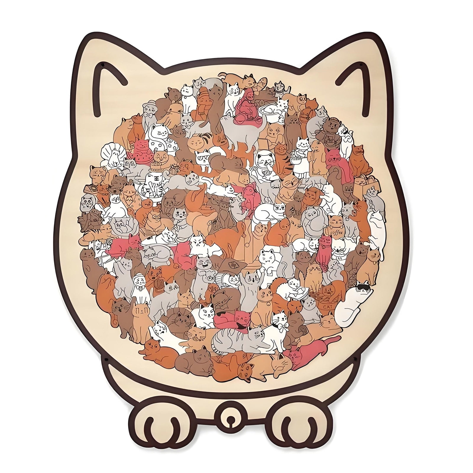 135-Piece Morandi-Colored Cat Shaped Wooden Jigsaw Puzzle, Framed by ...