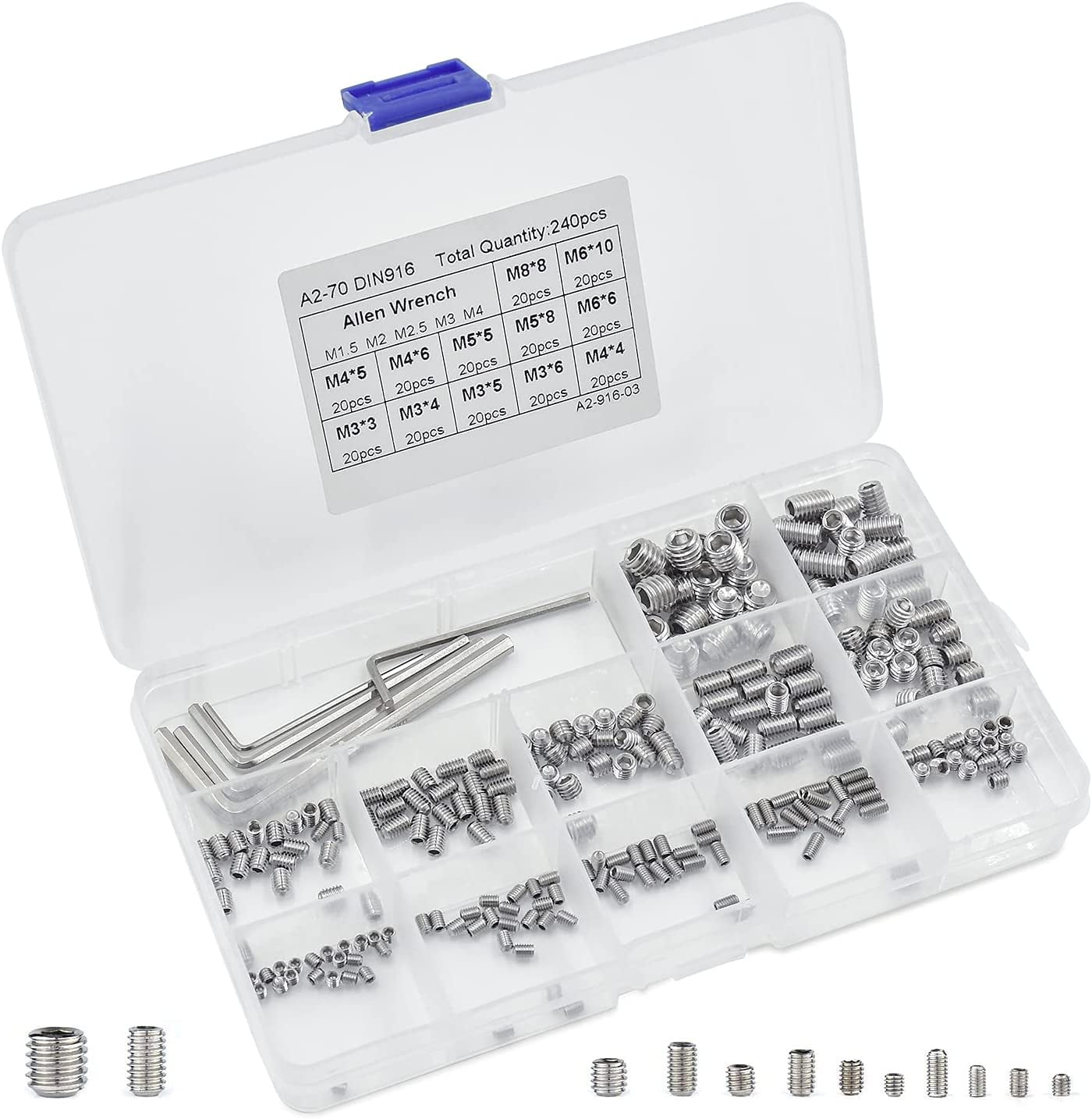 135 Pieces Grub Screw M2.5 M3 M4 M5 M6 M8 With Allen Key Screw Assorted ...