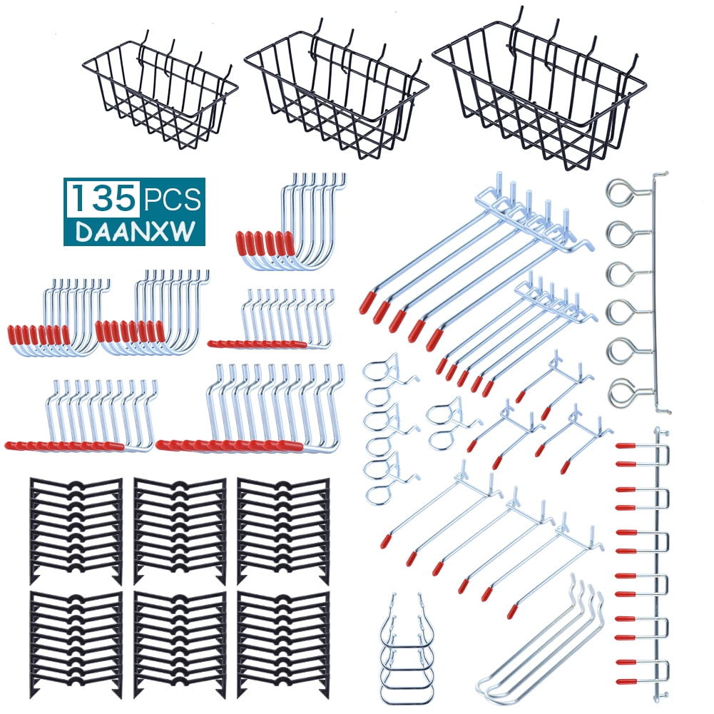135 Pieces Pegboard Accessories With Basket,Suitable for 1/8 and 1/4 ...