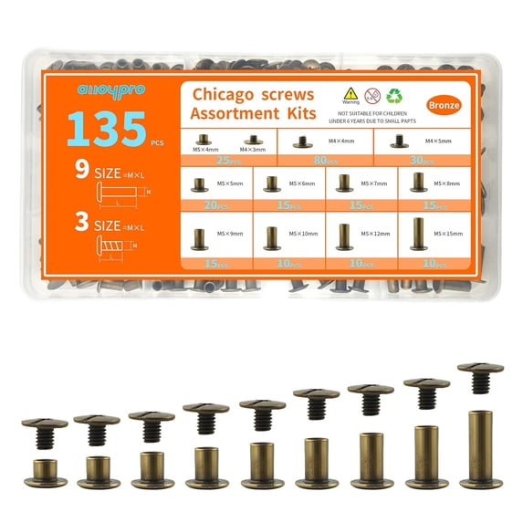 135 Sets Bronze Chicago Screws Leather Rivets Kit, 9 Sizes (M5*4,5,6,7 ...