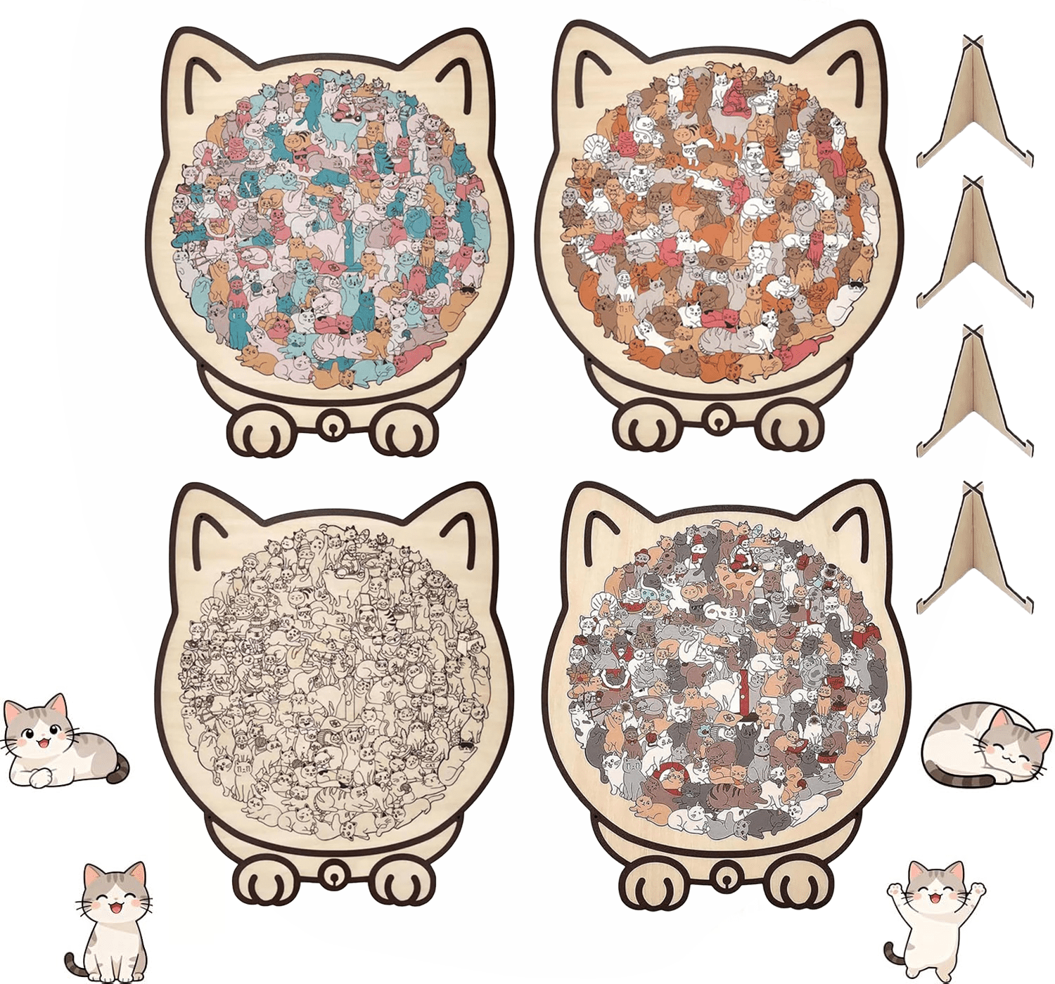 135-piece Morandi-colored cat-shaped wooden puzzle, complete with a ...