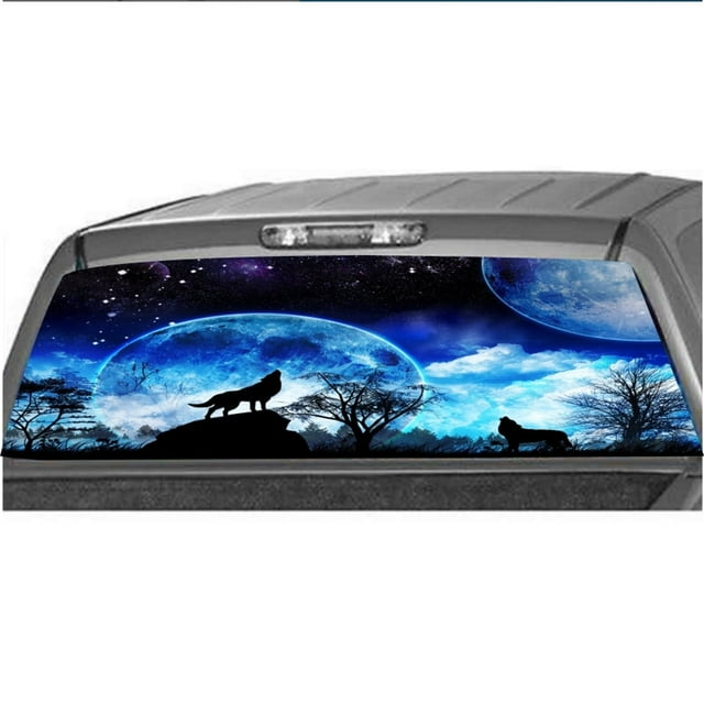 135 x 36cm Truck SUV Rear Window Sticker Forest Moon Wolf Perforated ...