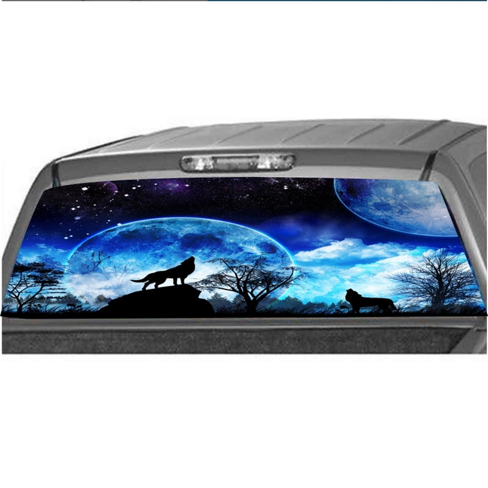 135 x 36cm Truck SUV Rear Window Sticker Forest Moon Wolf Perforated ...