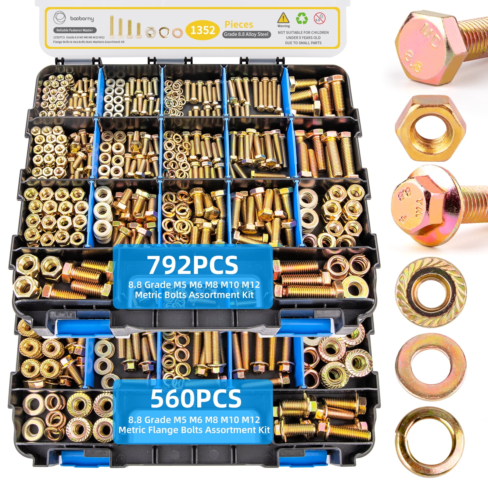 1352 PCS Metric Set of Hexagon Bolts & Flange Bolts -8.8 Grade, M5 M6 ...
