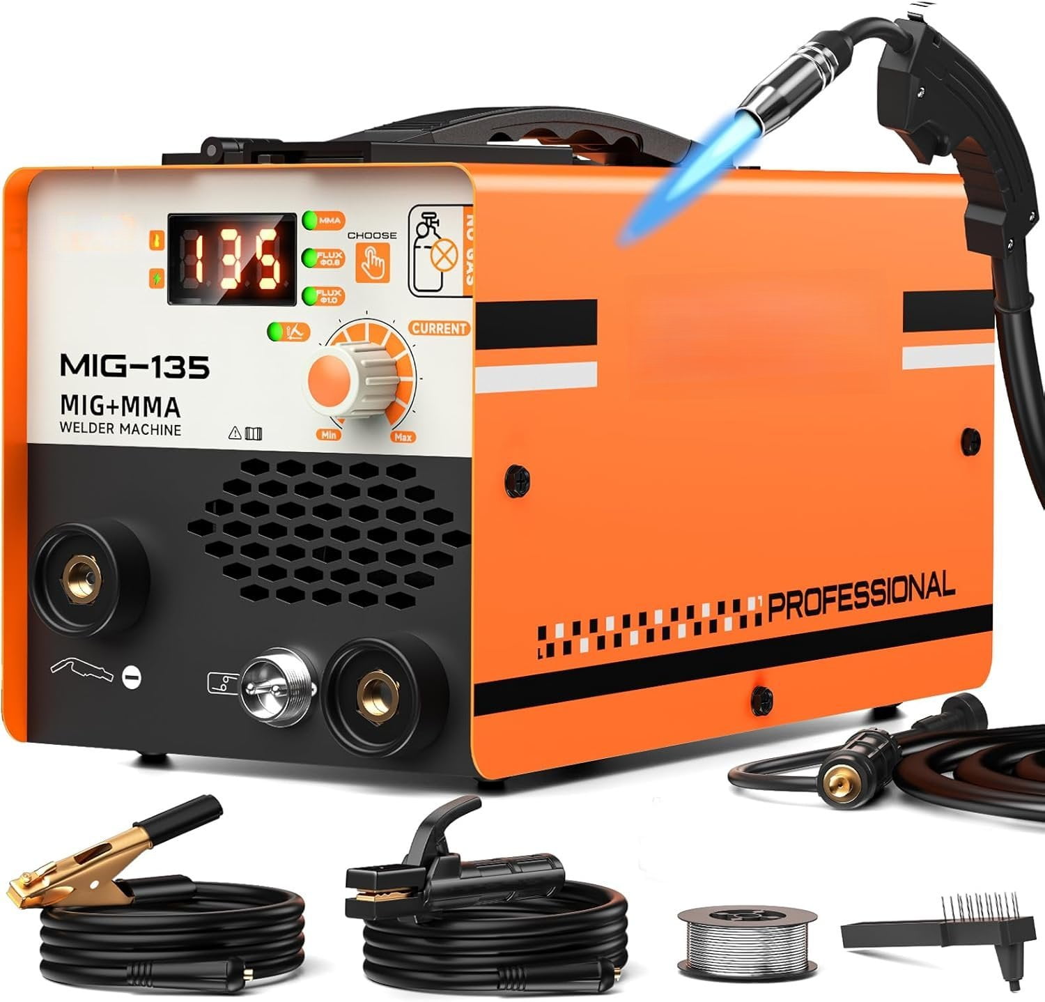 135A MIG Welder, 3 in 1 Gasless Welder Flux MIG/Lift TIG/ MultiProcess ...