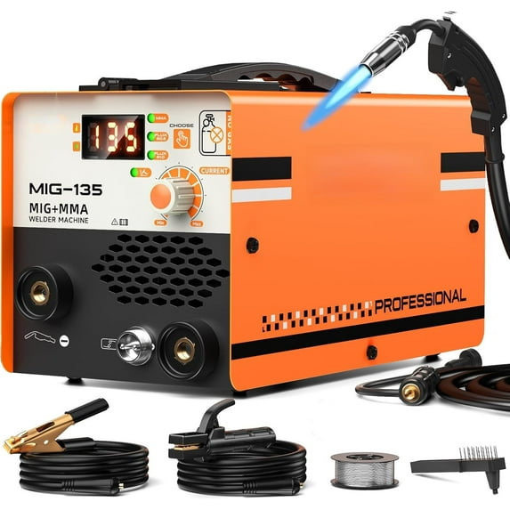 135A MIG Welder, 3 in 1 Gasless Welder Flux MIG/Lift TIG/ MultiProcess ...