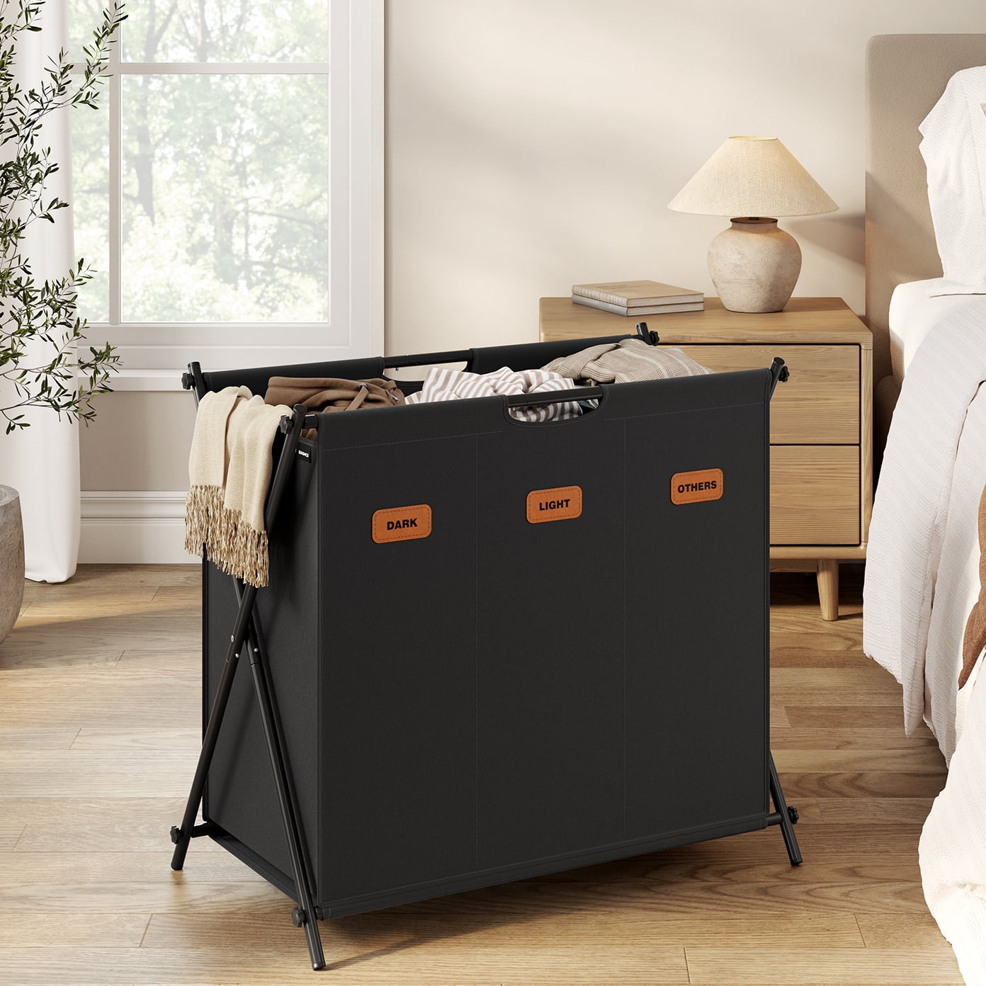 Generic 135L Laundry Hamper, 3 Sections, Collapsible X-Frame Clothes ...