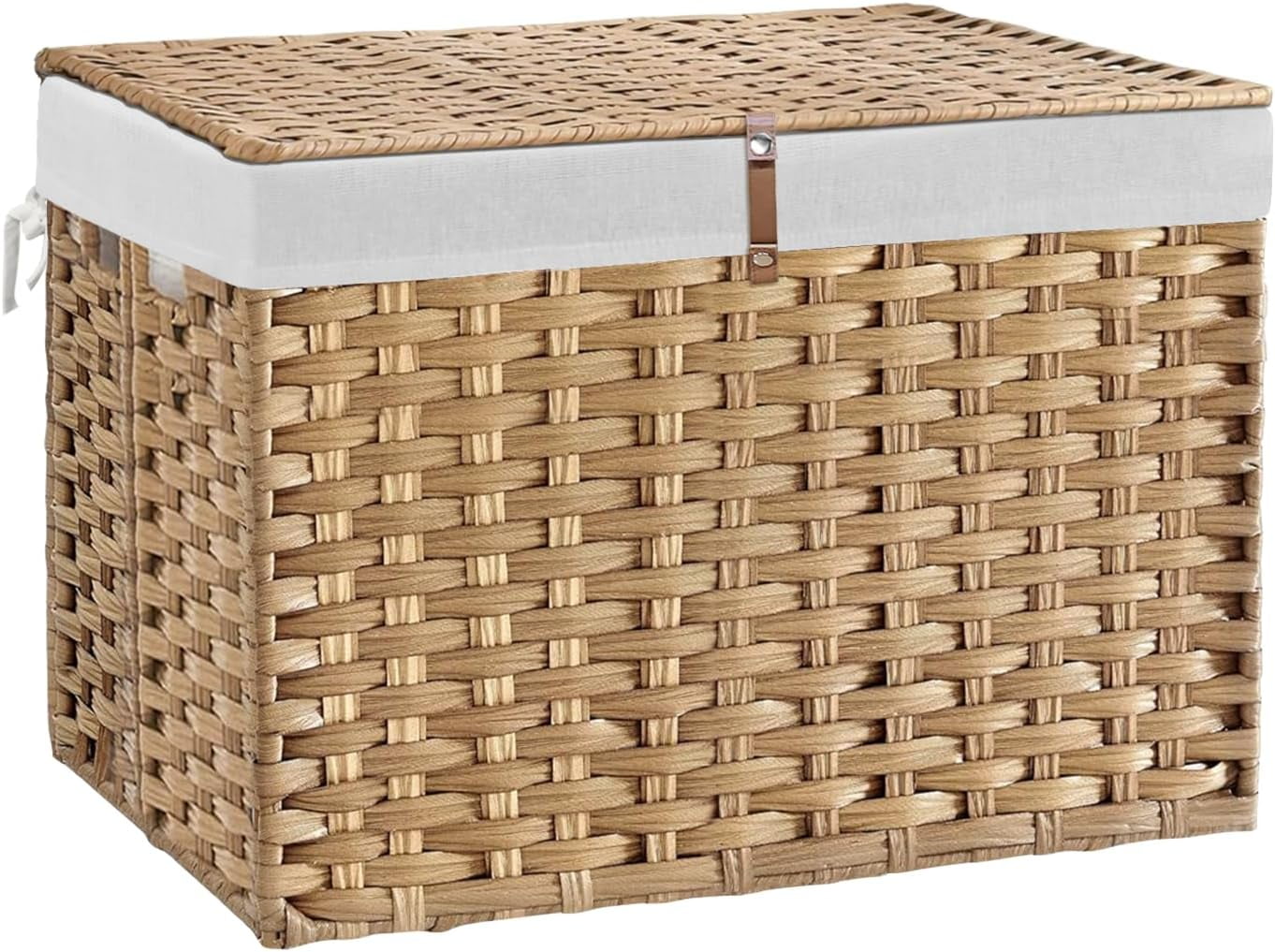 135L Wicker Storage Basket with Lid, Handwoven Large Shelf Basket with ...