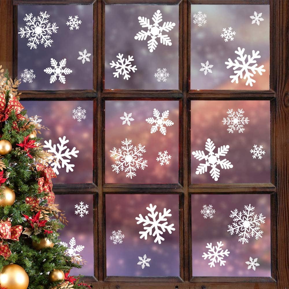 135Pcs Christmas Window Clings Snowflakes Window Decals Static Window ...