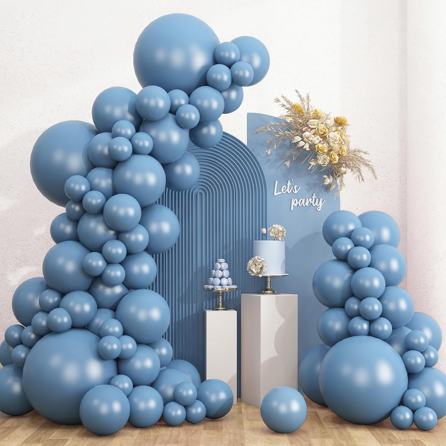 135pcs Dusty Blue Balloons, Boho Neutral Blue Latex Balloon Different ...
