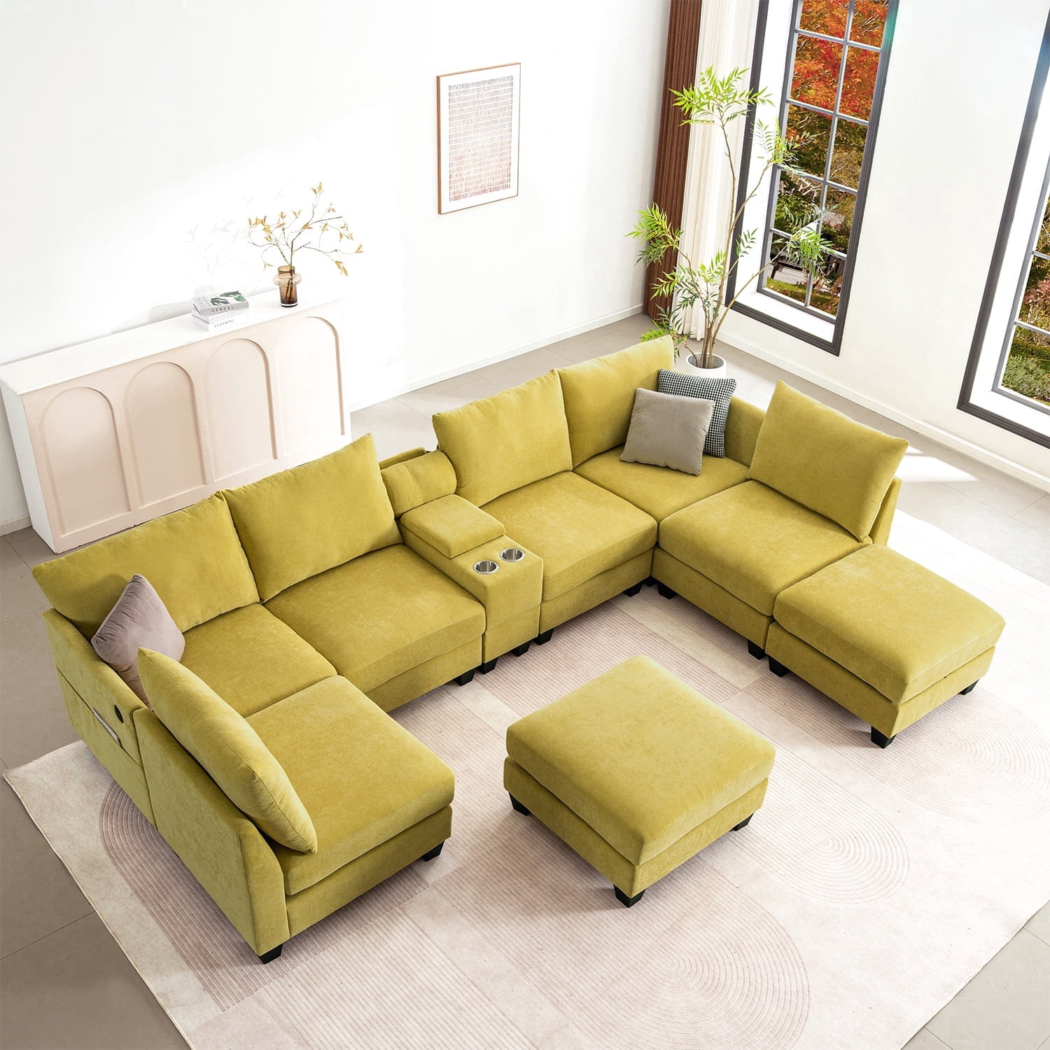 136.4" Modular Sectional Sofa, 8-Seater U&L Shaped Linen Cloud Couch ...