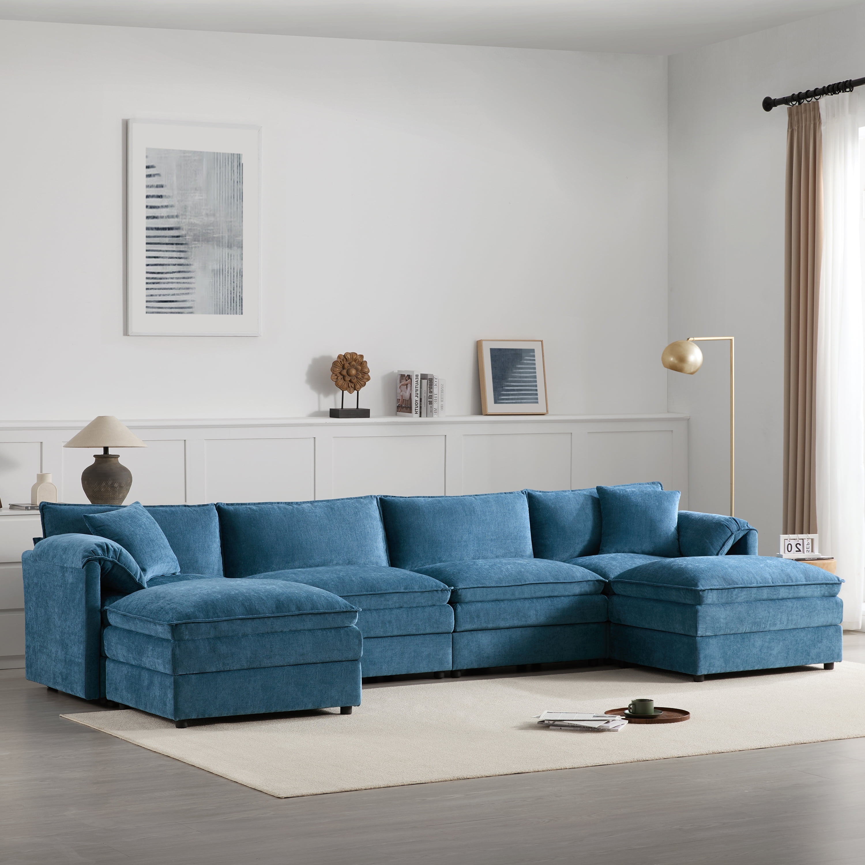136" Chenille Modular Sectional Sofa with Deep and Wide Seat, U Shaped ...