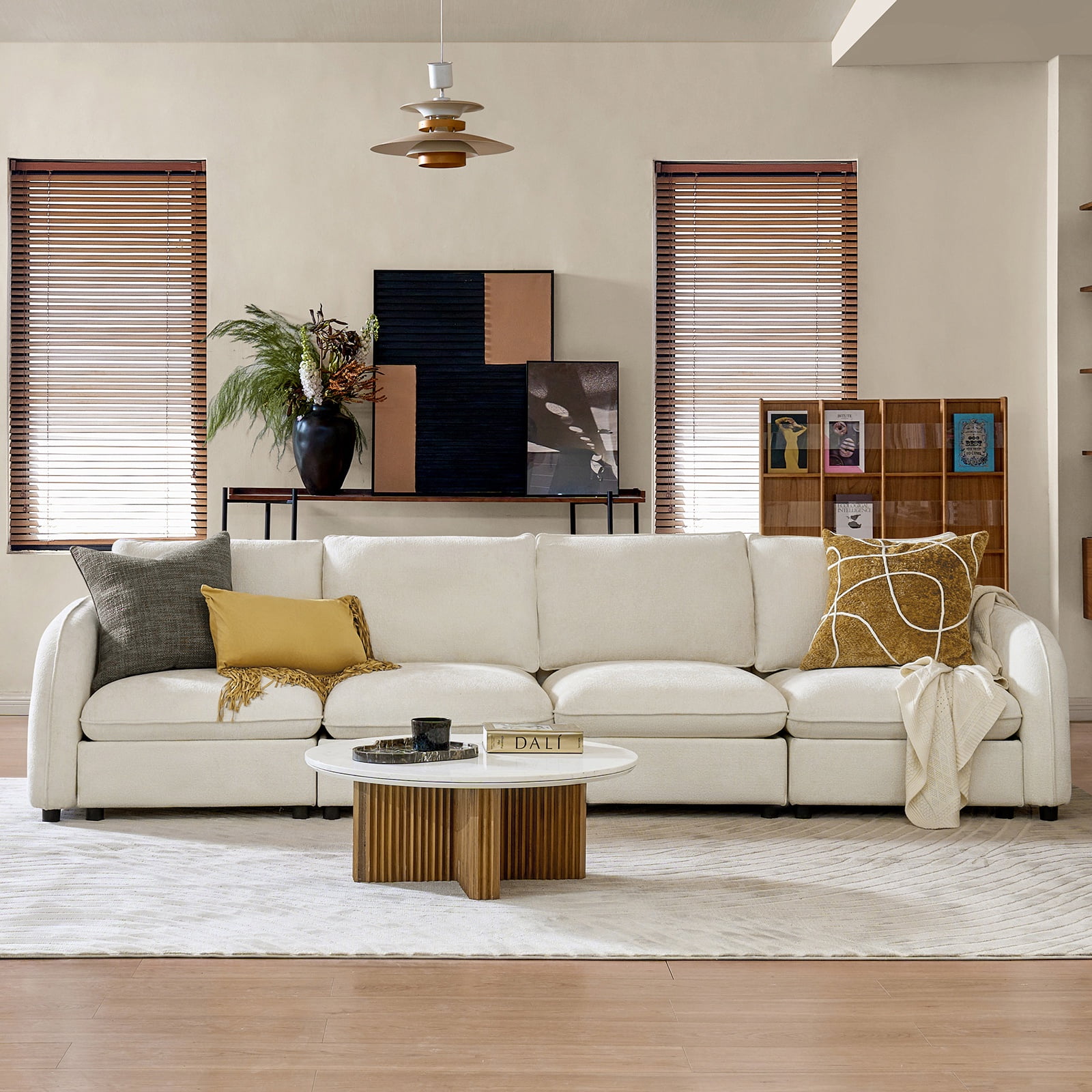 136" Modular Sectional Sofa 4-Seater Fabric Wide-Seat Couch with ...
