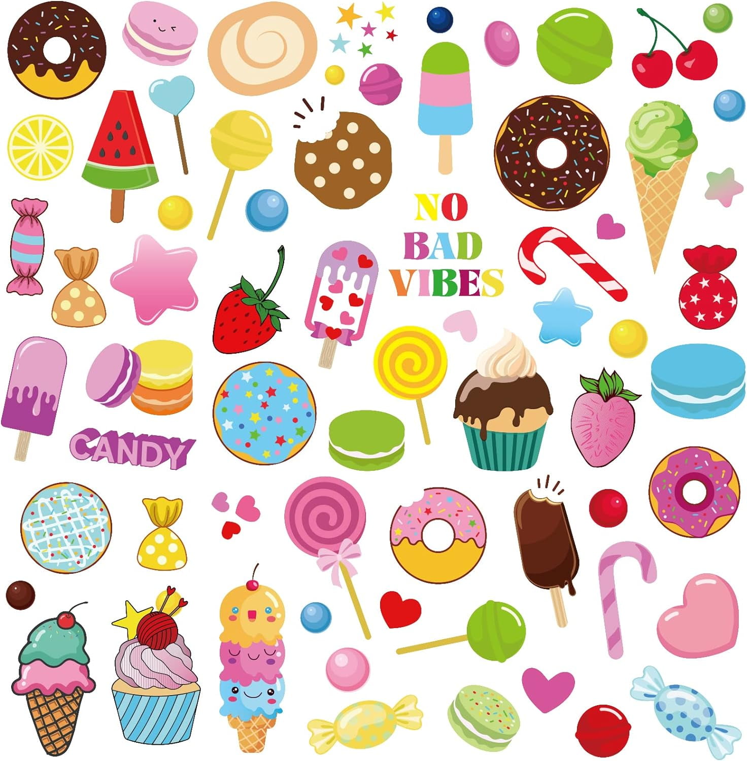 136 Pcs Colorful Candy Ice Cream Donut Wall Stickers Removable Vinyl ...