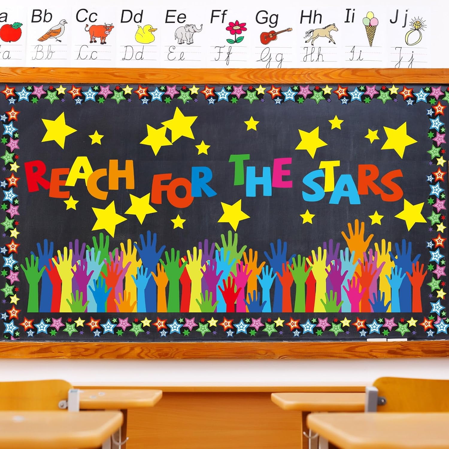 136 Pcs Reach for The Stars Classroom Bulletin Board Star Cutouts Back ...
