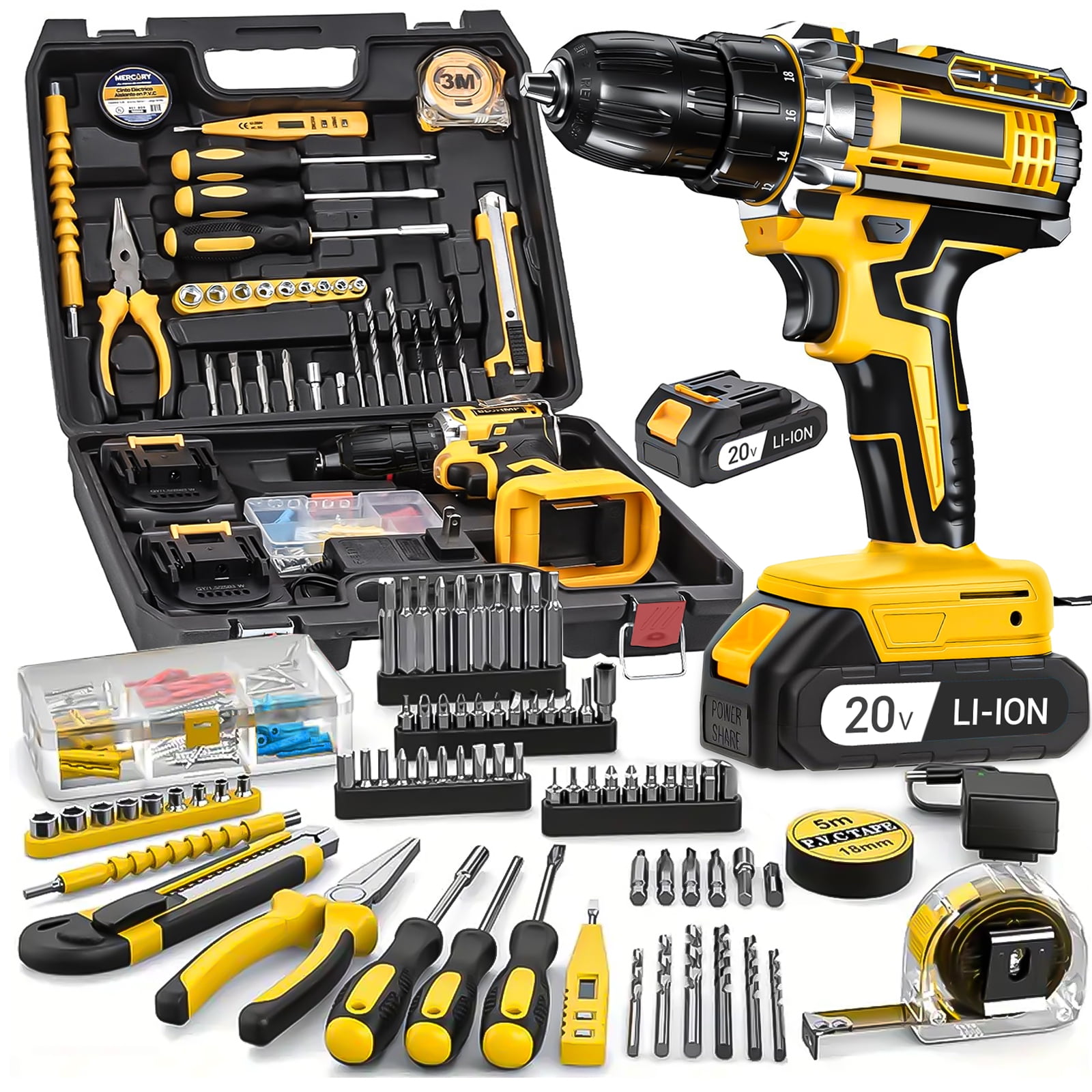 136-piece heavy-duty cordless electric drill tool set (including 2 ...