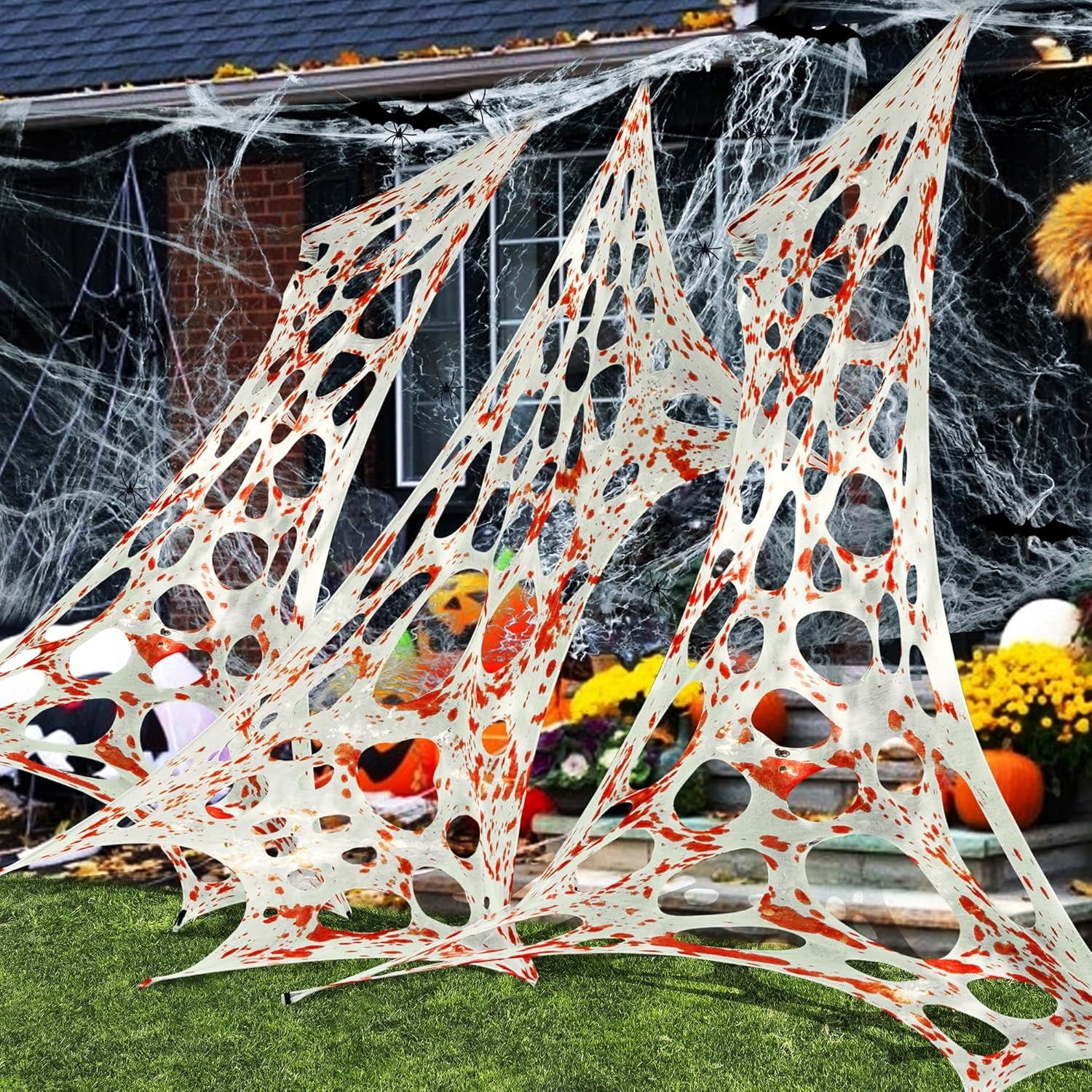 Ebaokuup 472x39 inch Bloody Stretchy Spider Web (1360 Sqft), with Fake ...