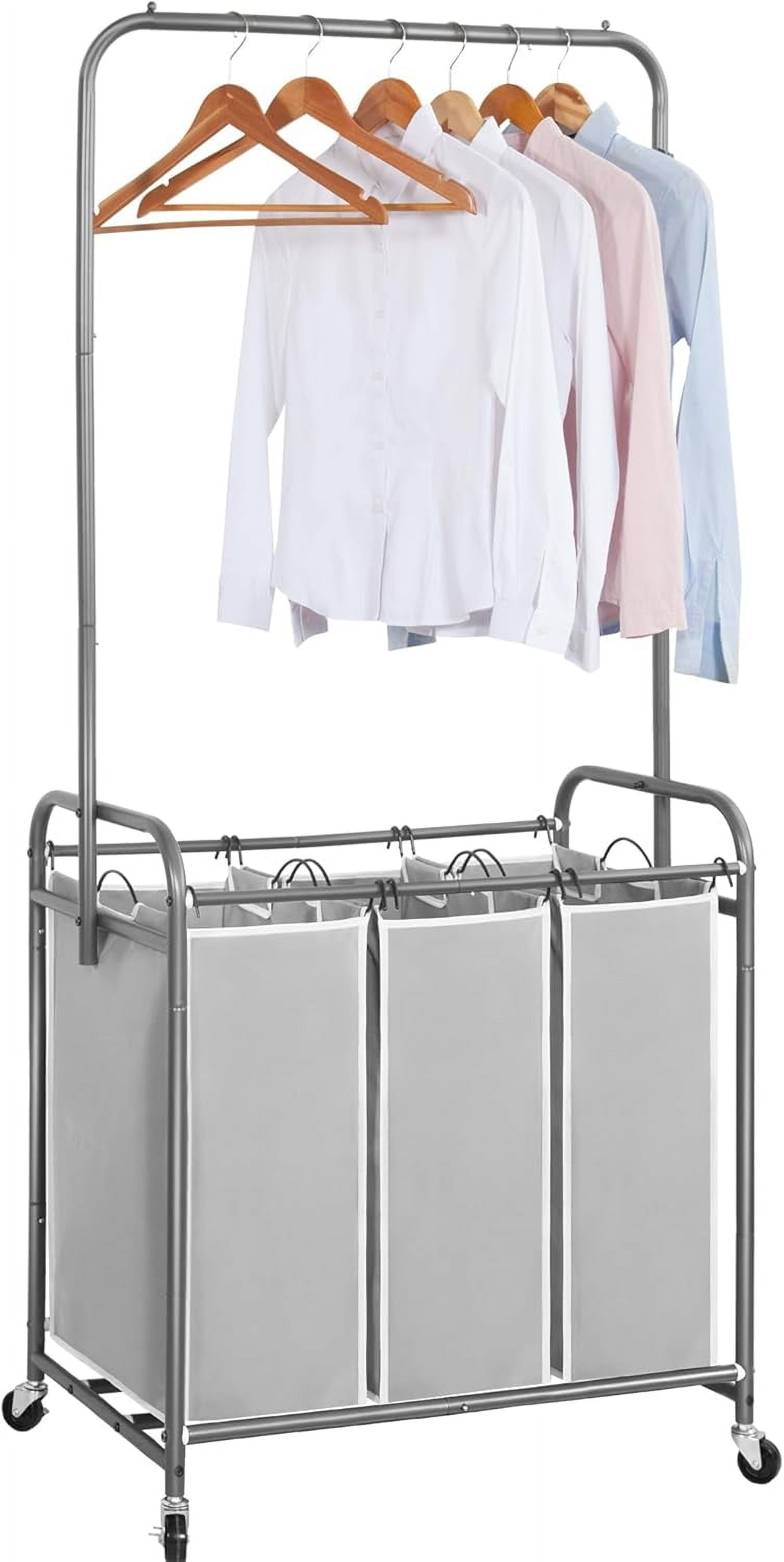 136L Laundry Sorter with Hanging Bar, Portable, Removable Laundry ...