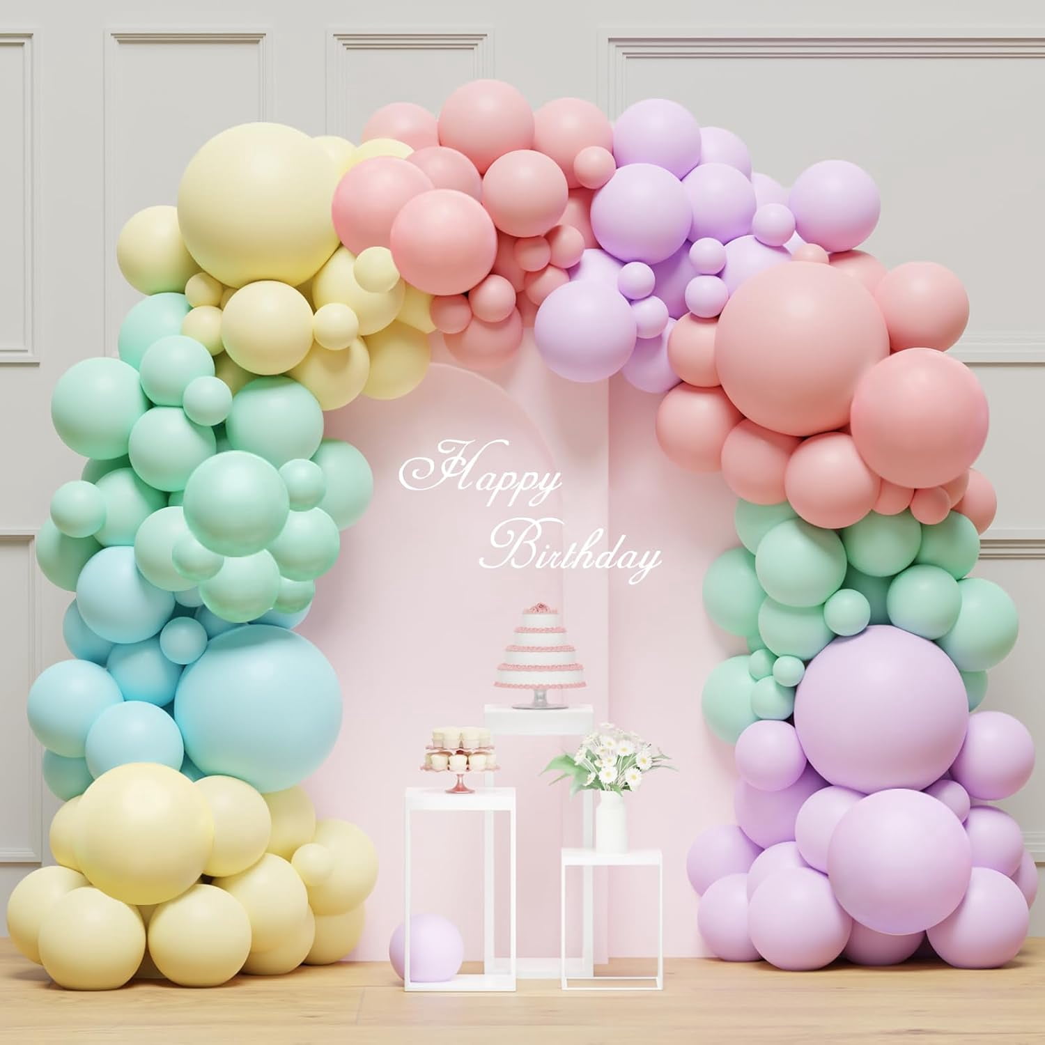 136Pcs Pastel Rainbow Balloon Arch Kit - Birthday Balloons, White ...