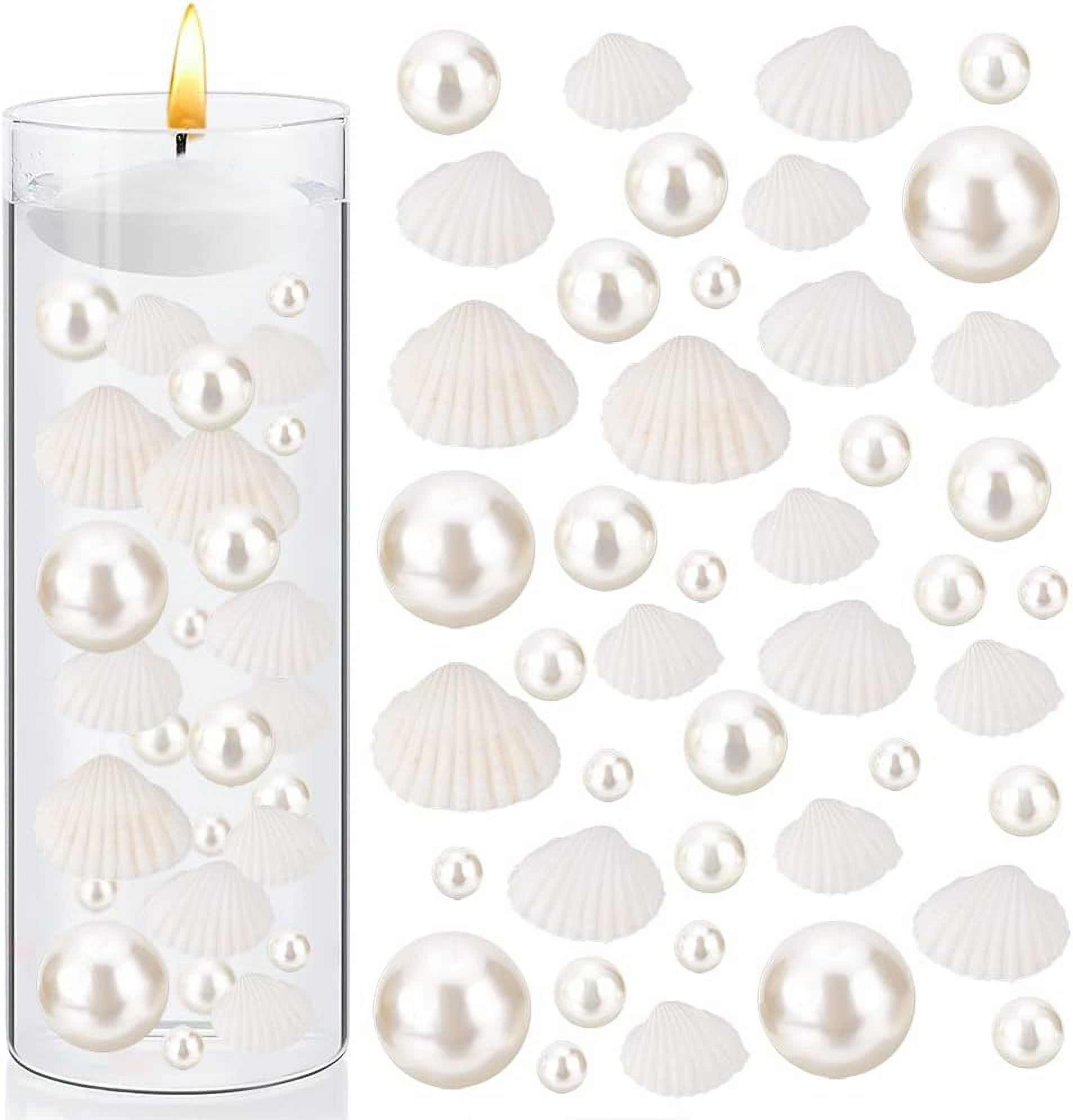 136pcs Ocean Theme Vase Fillers Floating Light Beige Pearls with ...